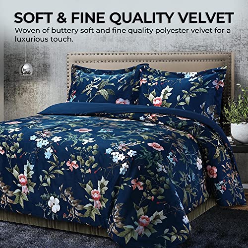 Tribeca Living Velvet Floral Printed King Duvet Cover Set, Soft Touch, Oversized, Luxury Three Piece Set Includes One Duvet Cover and Sham Pillowcases, Calla Multicolor