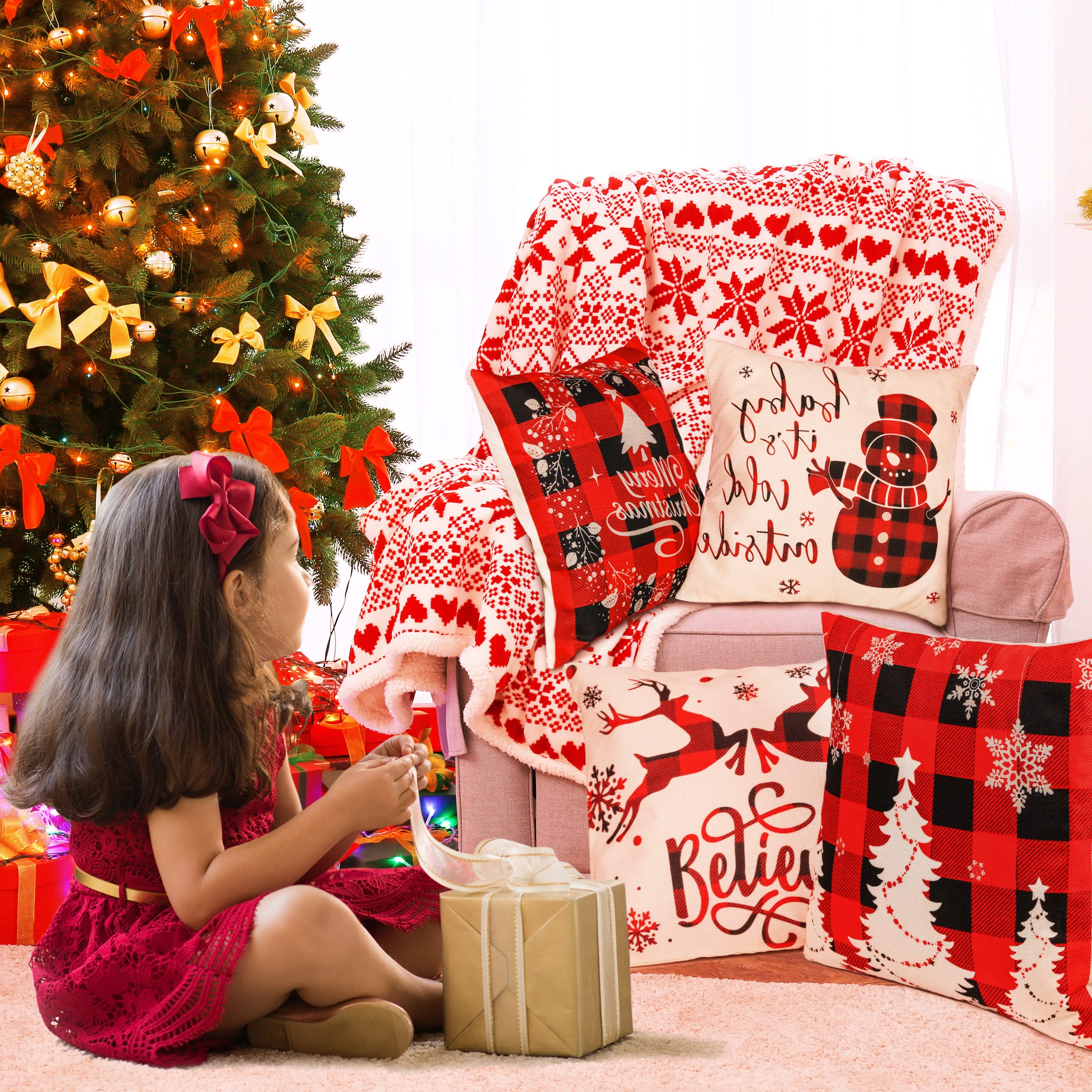 Christmas Pillow Covers 18×18 Inch Set of 4 Farmhouse Christmas Pillow Covers Christmas Pillow Cases for Sofa Couch Christmas Decorations Throw Pillow Covers