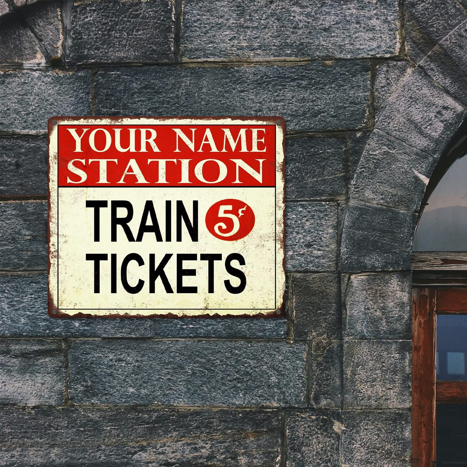Your Name Custom Train Station Tickets 5 Cent Man Cave Metal Sign 8"x12" Made in USA