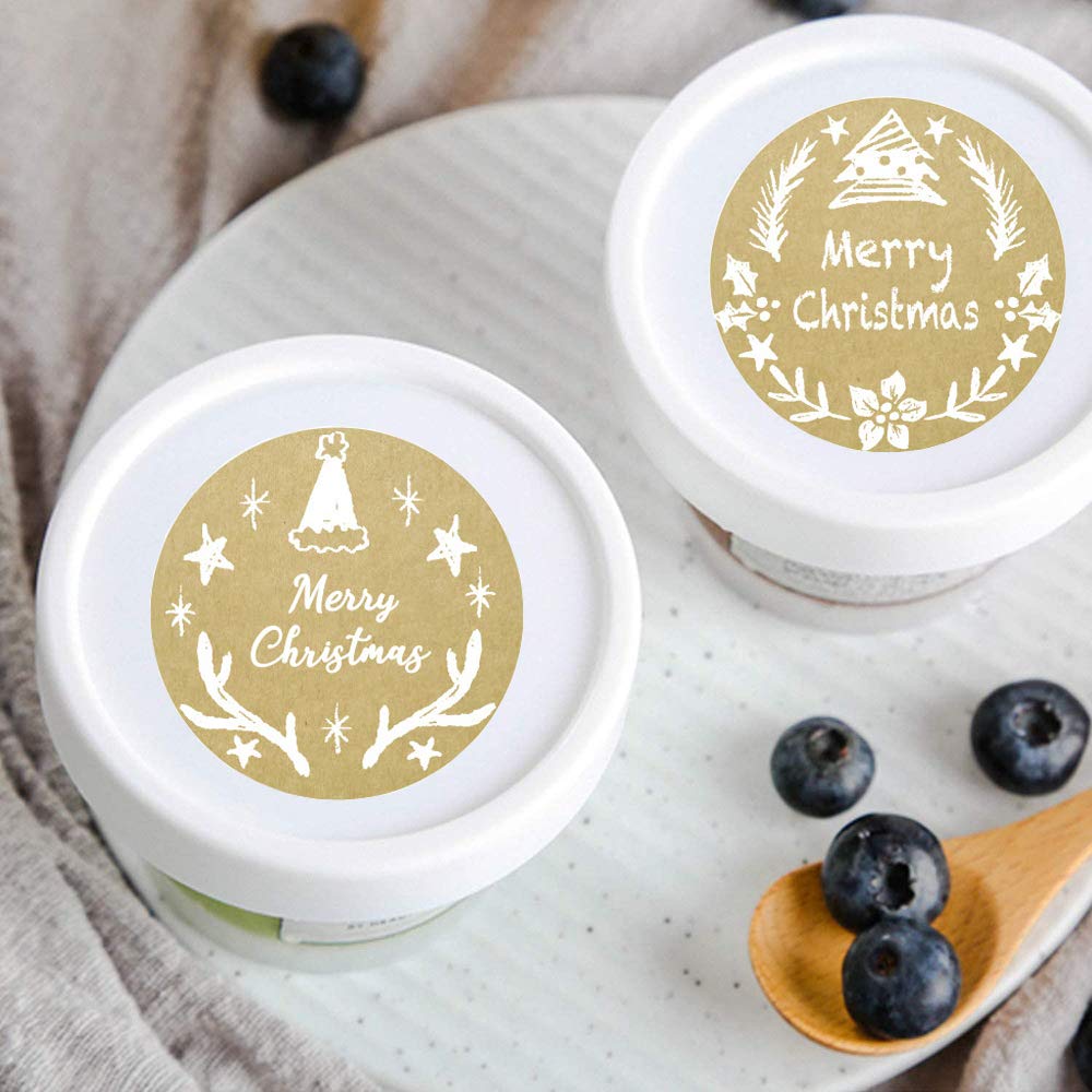 Christmas Stickers Roll, 1.5" Diameter Round Winter Holiday Labels for Greeting Envelopes Gift Bags Wrapping Decoration