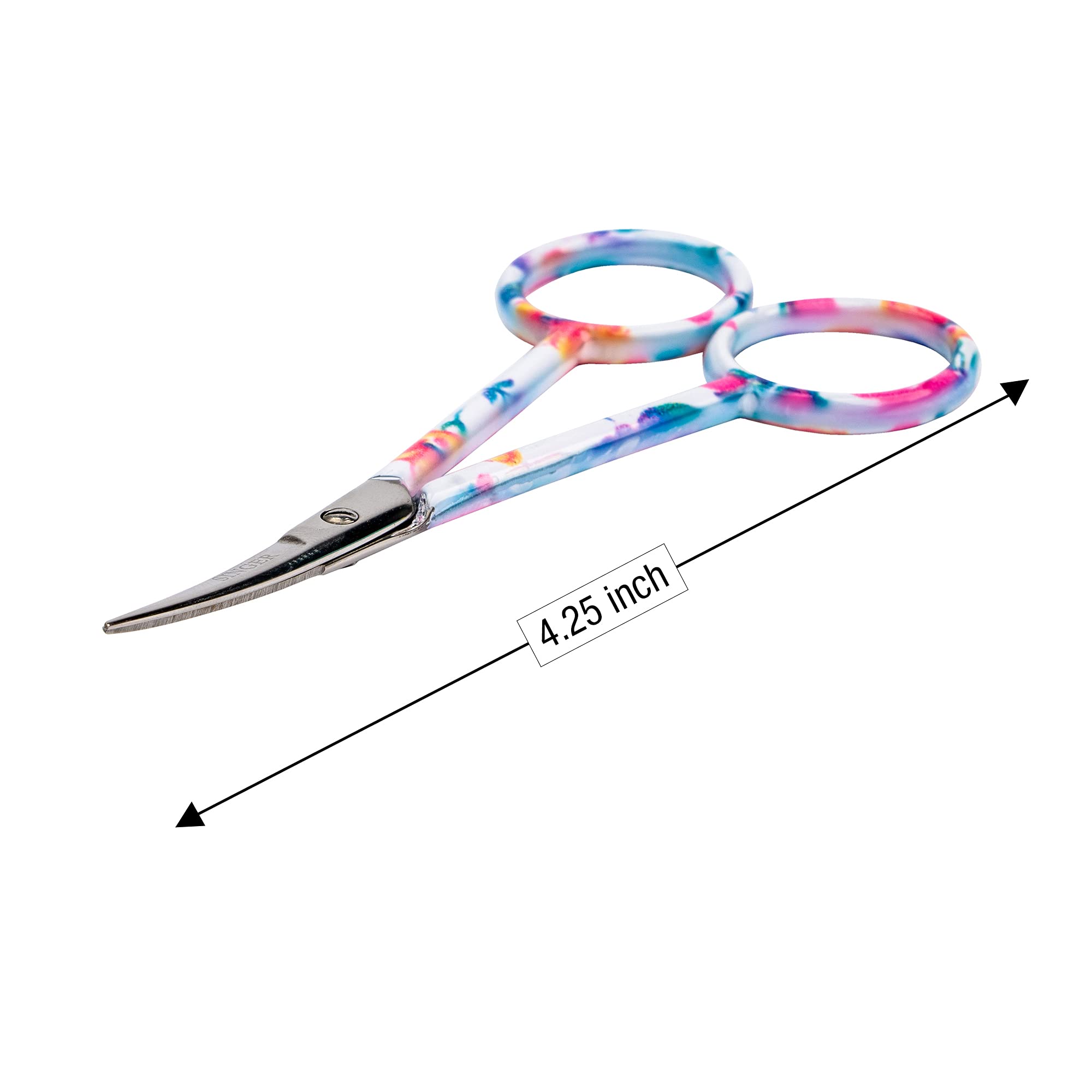 SINGER 4 Inch Forged Embroidery Scissors with Curved Tip for Sewing, Cross-Stitching, Crafts, & More (White Floral & Pastel Print, 2-Pack)