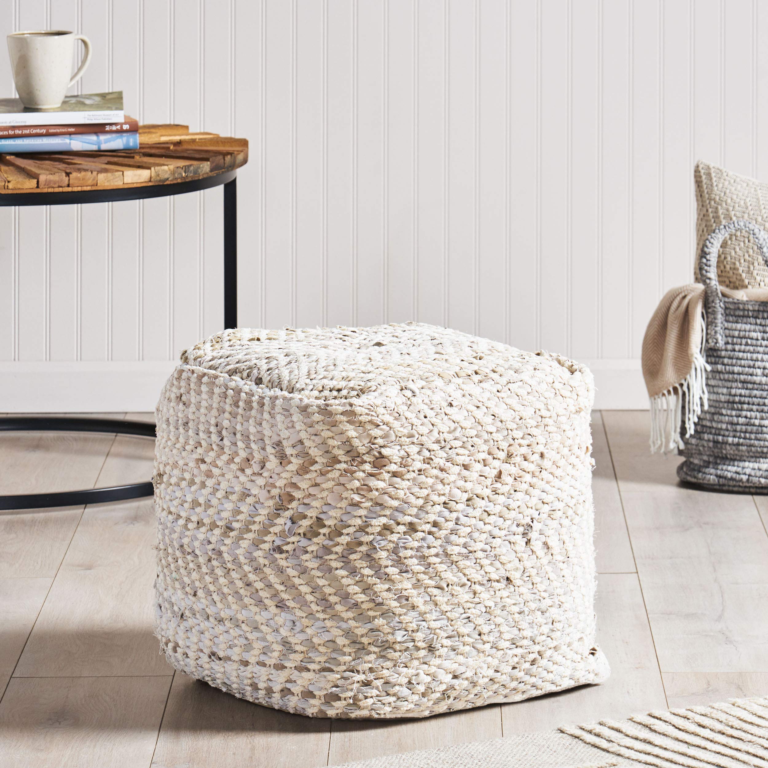 Christopher Knight Home Pouf, Ivory + Beige