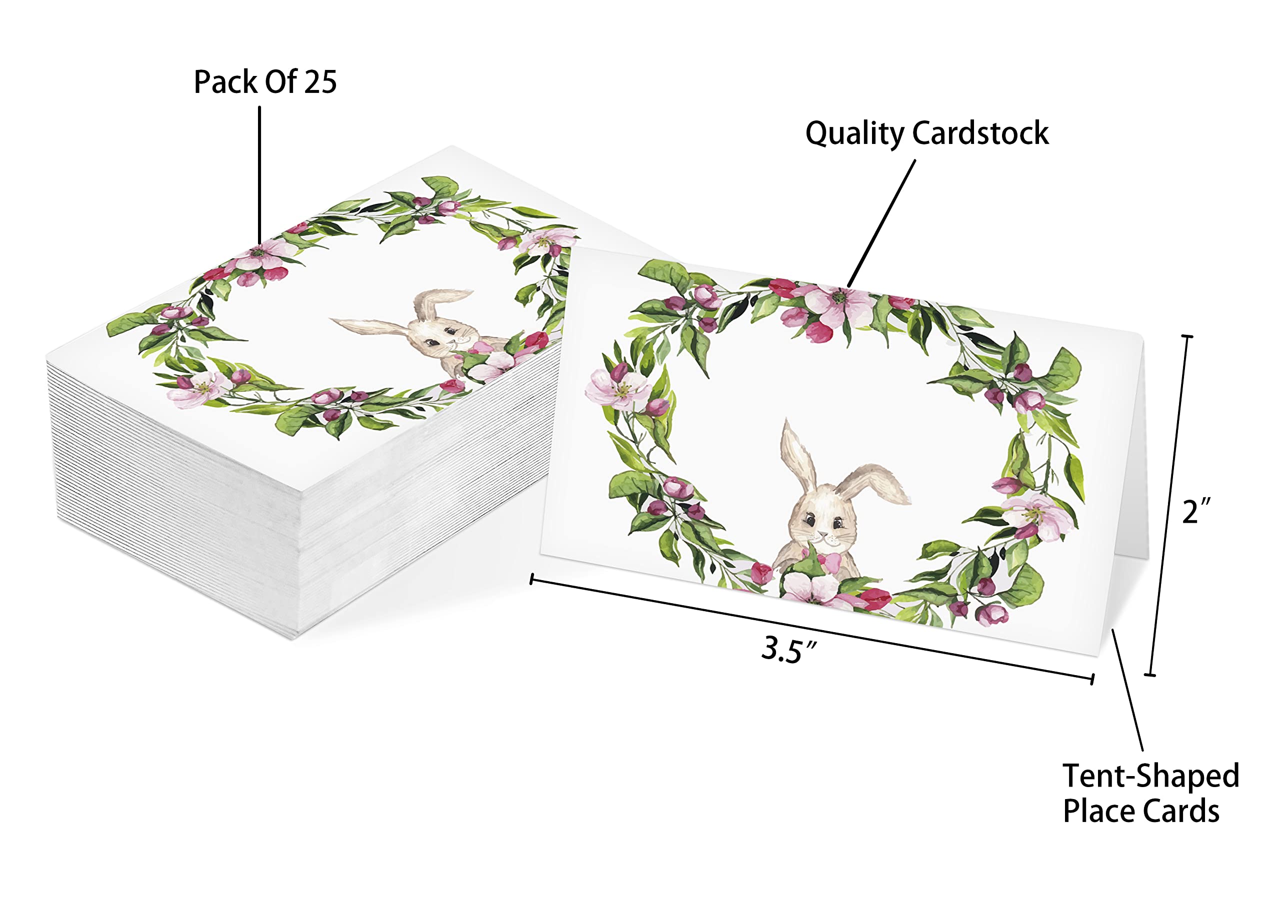 Table Place Card, Easter Tent Style Cards, Pack of 25 Half-Fold Reception Place Card, Cute Easter Egg Bunny, Easter Table Decor for Spring Wedding, Baby Shower, Dinner Party(F21)