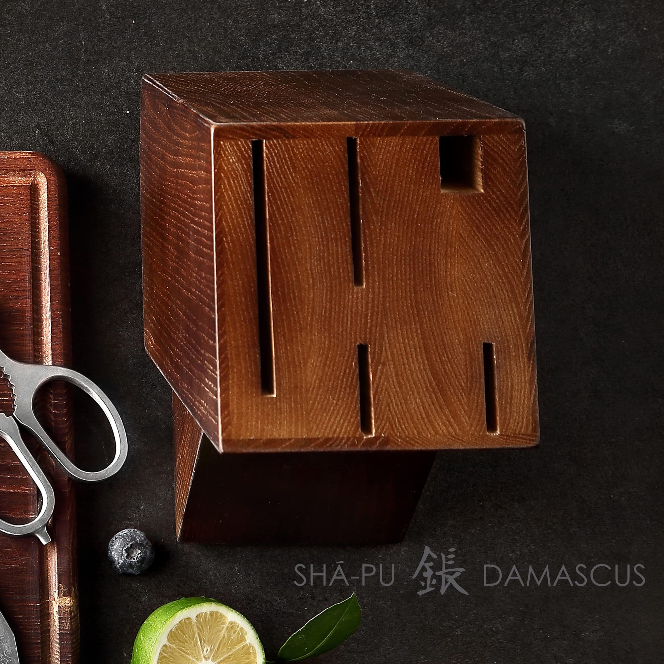 SHA-PU Damascus Steel 6 Piece Kitchen Knife Set including Shears and Wood Block