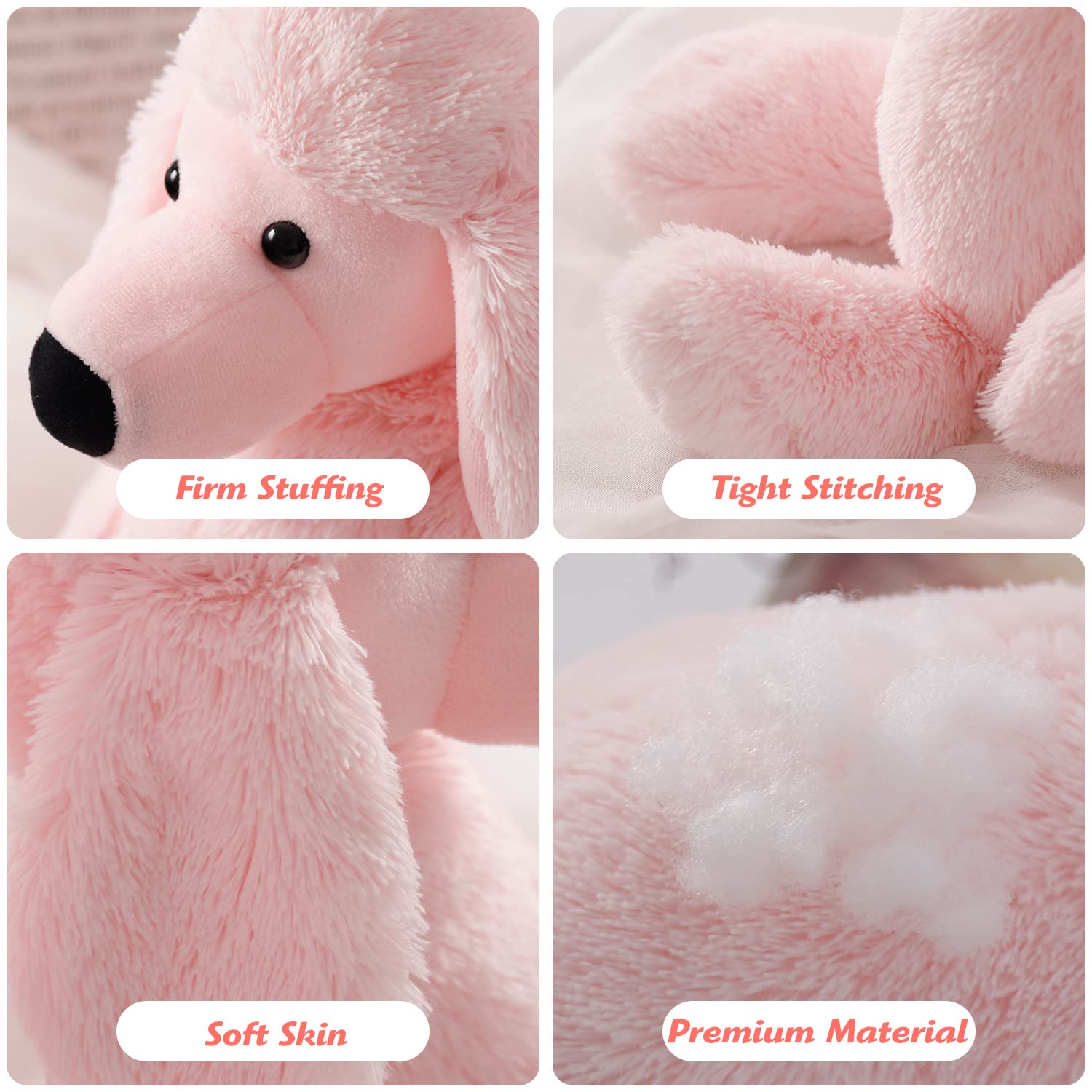 Poodle Plush Toy, 16 inch Stuffed Animal Throw Plushie Pillow Doll, Soft Pink Fluffy Puppy Dog Hugging Cushion - Present for Every Age & Occasion, Pink Poodle