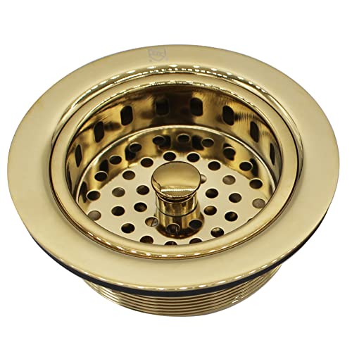 Westbrass CO2185-01 Combo Pack 3-1/2" Post Style Large Kitchen Sink Basket Strainer and Waste Disposal Drain Flange with Stopper, Polished Brass