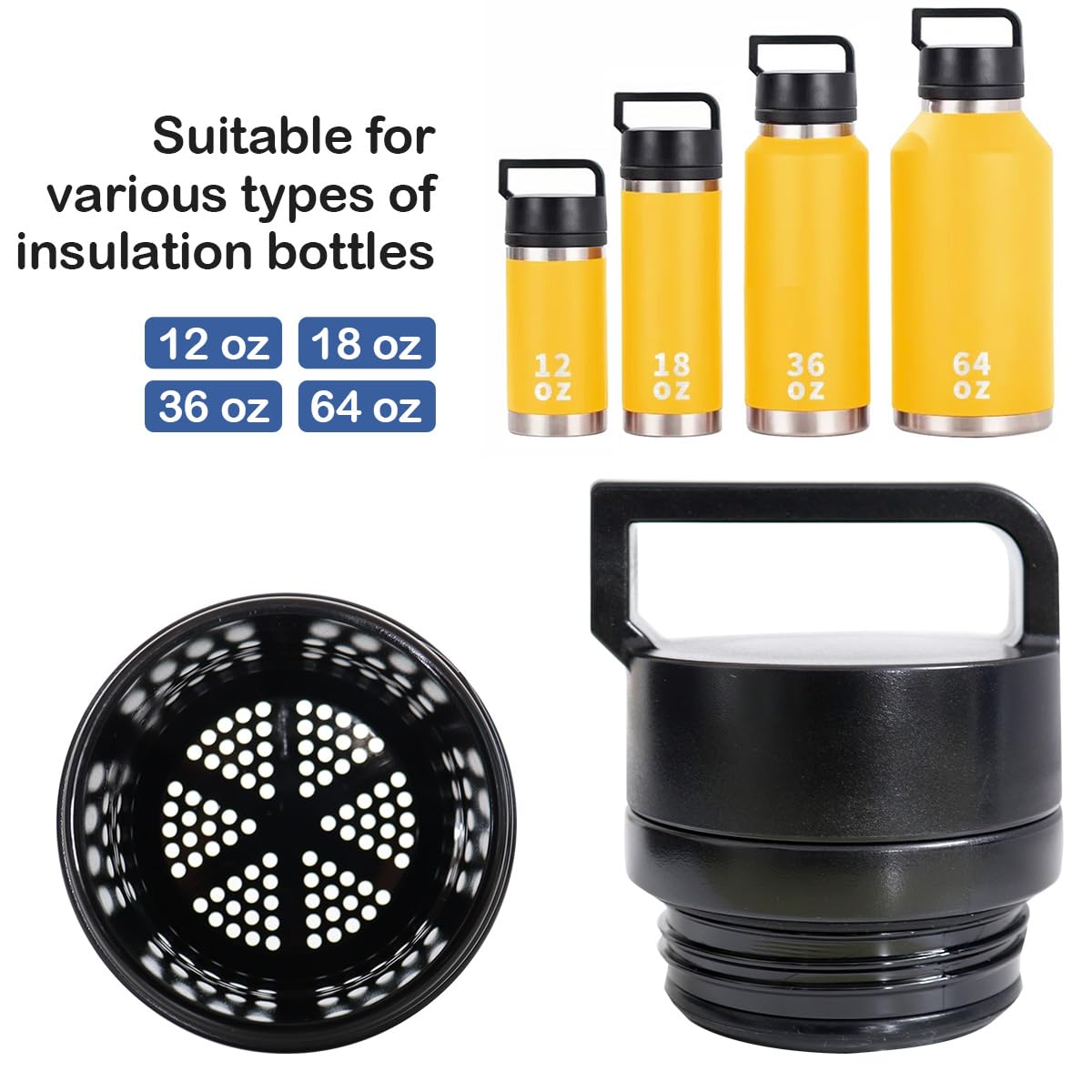 Chug Caps with Ice Blocker Fit for YETI Rambler Bottle and Other Bottles, Replacement Accessories Cap lid Prevent Penetrating Cubed or Crushed Ice during a Drink Fits 18/26/ 36/64 oz Bottles