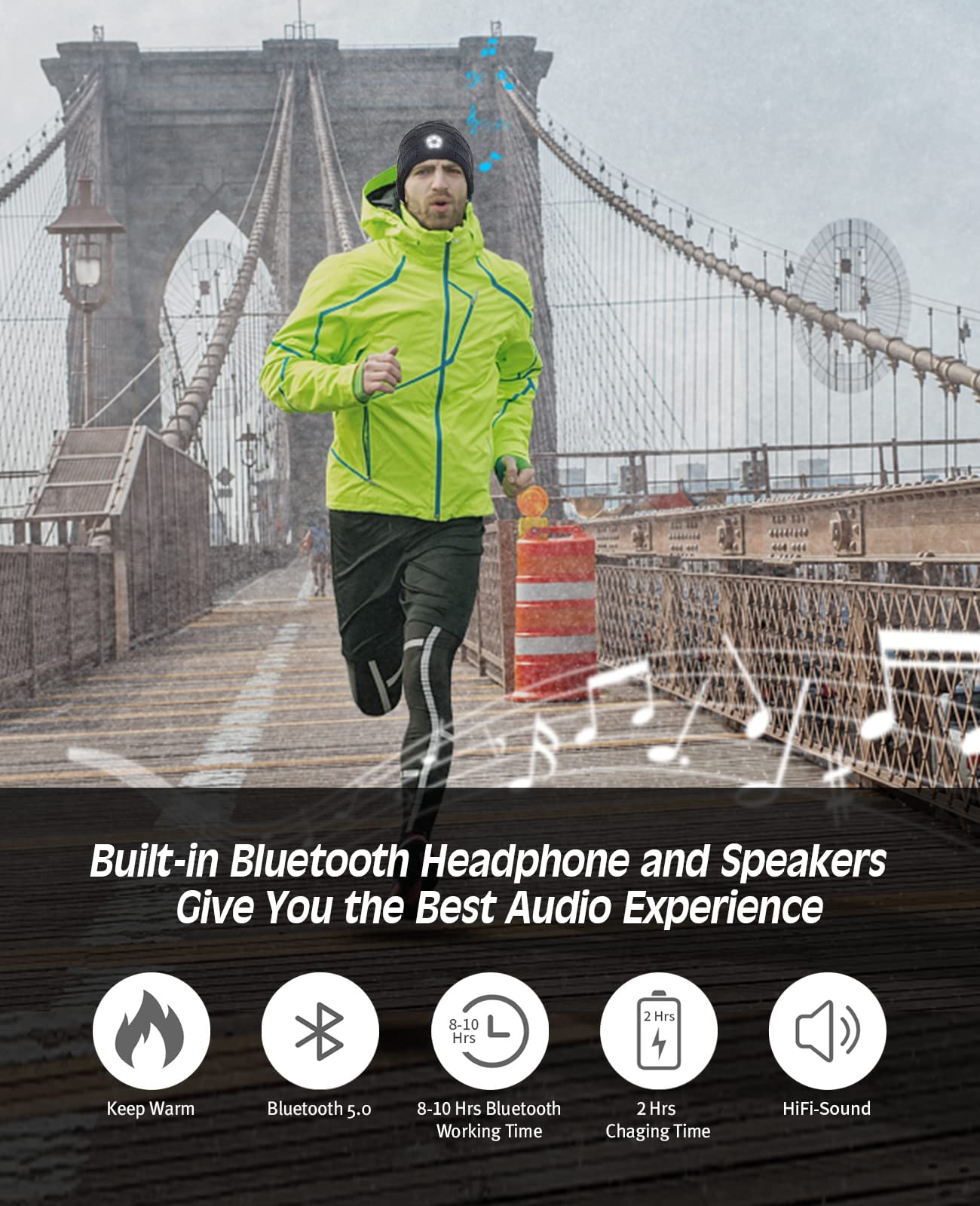 Sleep Mask Bluetooth Eye Mask with White Noise Bundle Bluetooth Beanie Hat with Light, Christmas Gifts for Men Women Dad