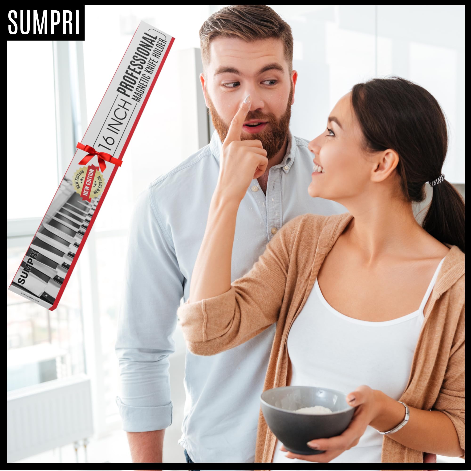 SUMPRI Magnetic Knife Holder for Wall (16Inch -Stainless Steel) Magnet Knife Strip -Strong Powerful Knife Rack Storage Display Organizer-Securely Hang Your Knives On a Multipurpose Kitchen Bar-Marble