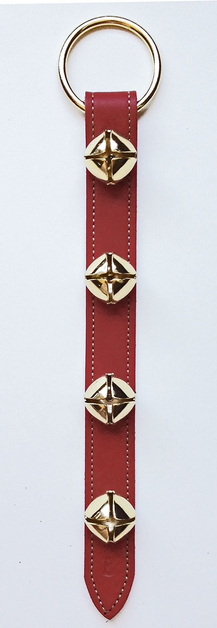 Sleigh Bells - Red Leather Bell Strap w/ Four Brass Plated Bells - Jingle Bells