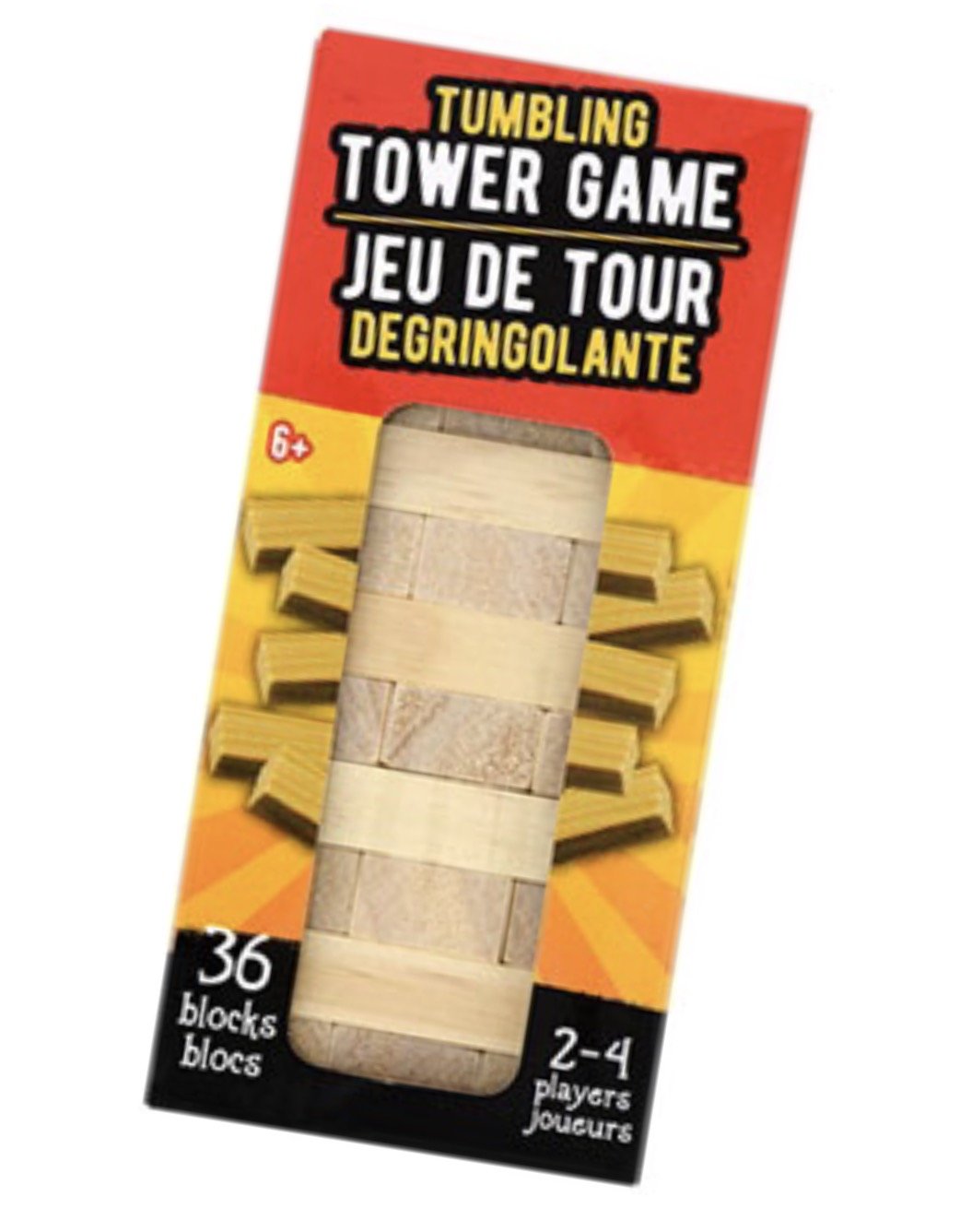 Small Travel Size Wood Block Tower Game 4.5" Inches Tall 36 Pieces. Mini Stacking Tumbling Wooden Board Games