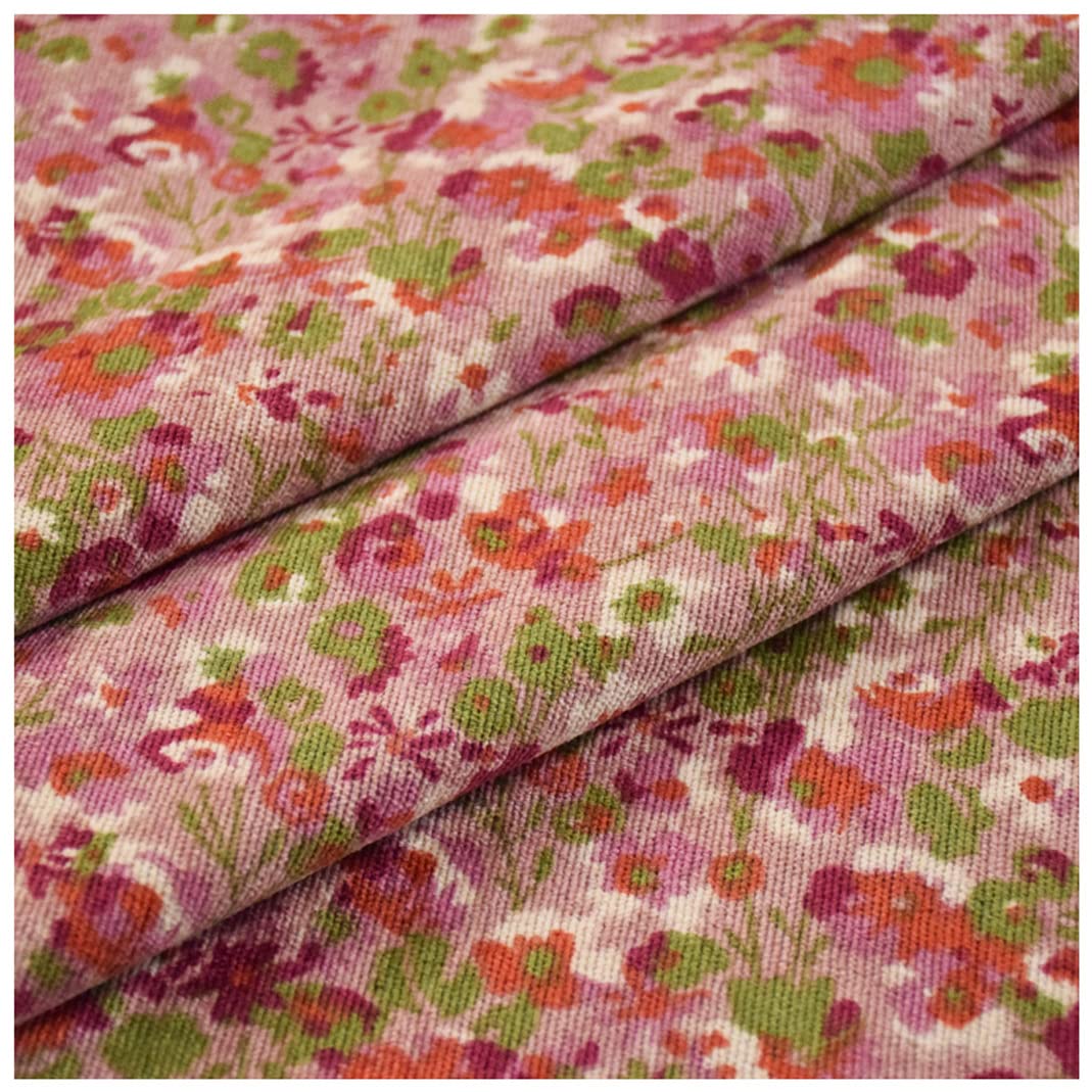 Pink Flower Pattern Cute Corduroy Fabric by The Meter 145cm/57'' Wide Dress Making Fabric for Sewing DIY Crafts, Decorations, Clothing(Size:1m)