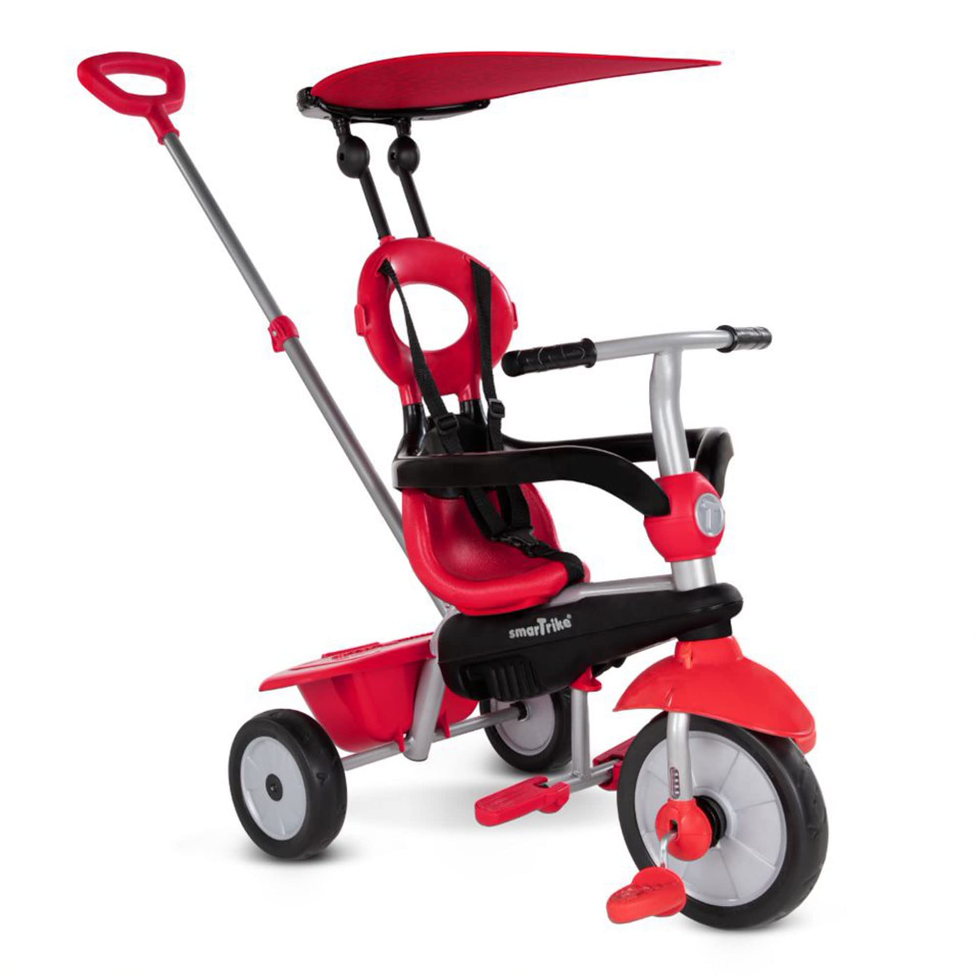 smarTrike Kids Adjustable Tricycle Push Bike Trike Ride On Toy with Parent Control Button for Toddler Ages 15 Months to 3 Years, Red