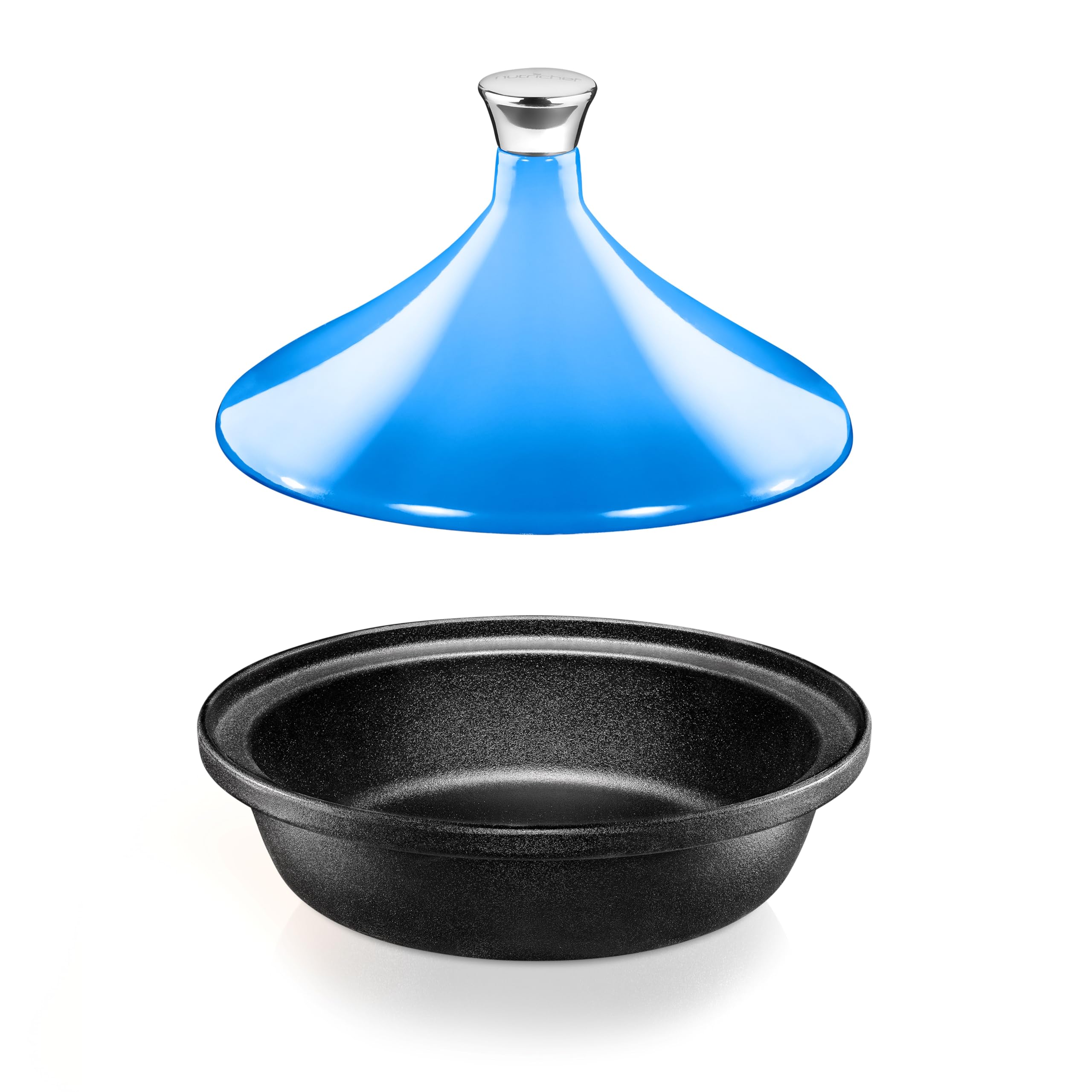 NutriChef Cast Iron Moroccan Tagine - 11.6 Inch Tajine Cooking Pot with Stainless Steel Knob, Enameled Base, Cone-Shaped Enameled Lid - Oven and Dishwasher safe - 2.75 Quart, Blue