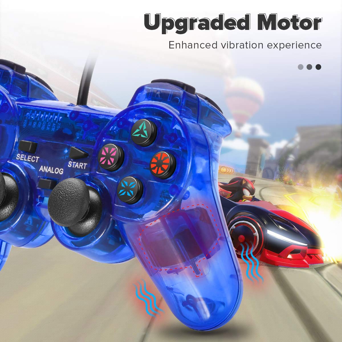 Cipon Wired Controllers Compatible with PS-2 Console, 2 Pack Vibration Gamepad Remote with 2.2M Cable (Red&Blue)