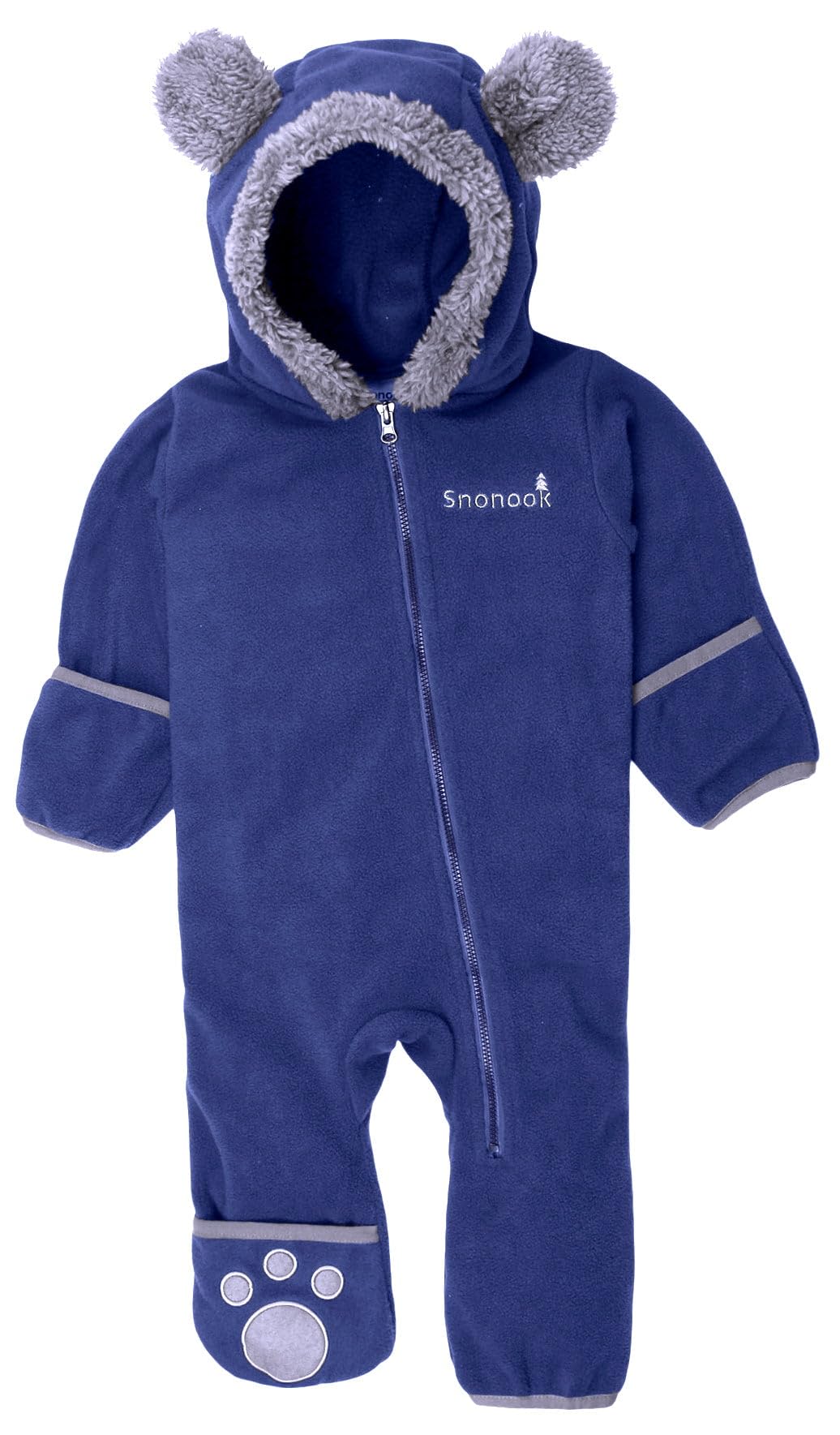 Snonook Fleece Baby Jacket - Winter Suit Bunting Bodysuit with Fold Over Mittens & Footies, Hooded & Zipper Down, Soft Cozy Warm Jumpsuit for Infants, Midnight Navy, 12/18 months
