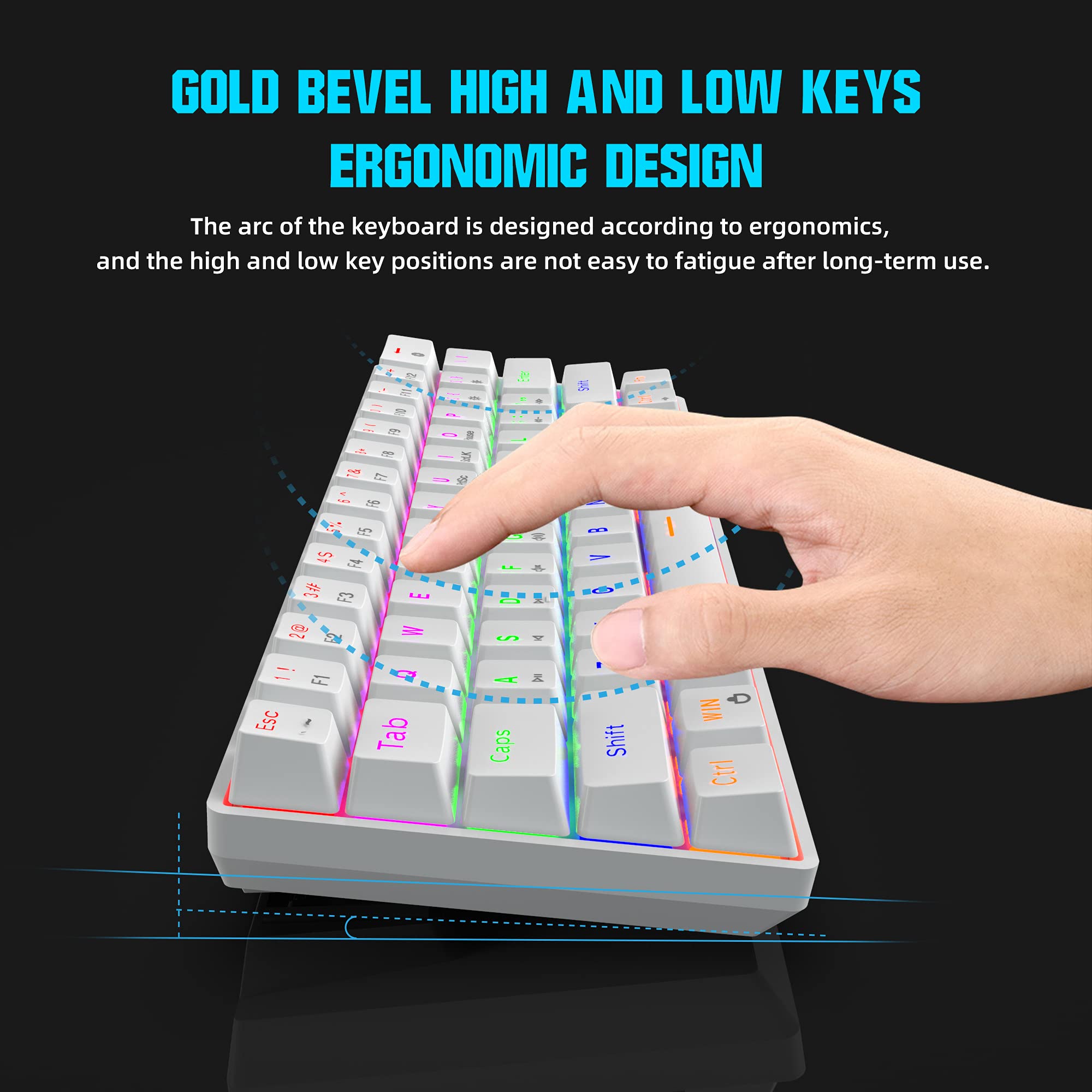 Snpurdiri Wired 60% Mechanical Gaming Keyboard, Blue Switch Anti-Ghosting 61 Key Keyboard with RGB Backlit and Double Foot, Ultra-Compact White
