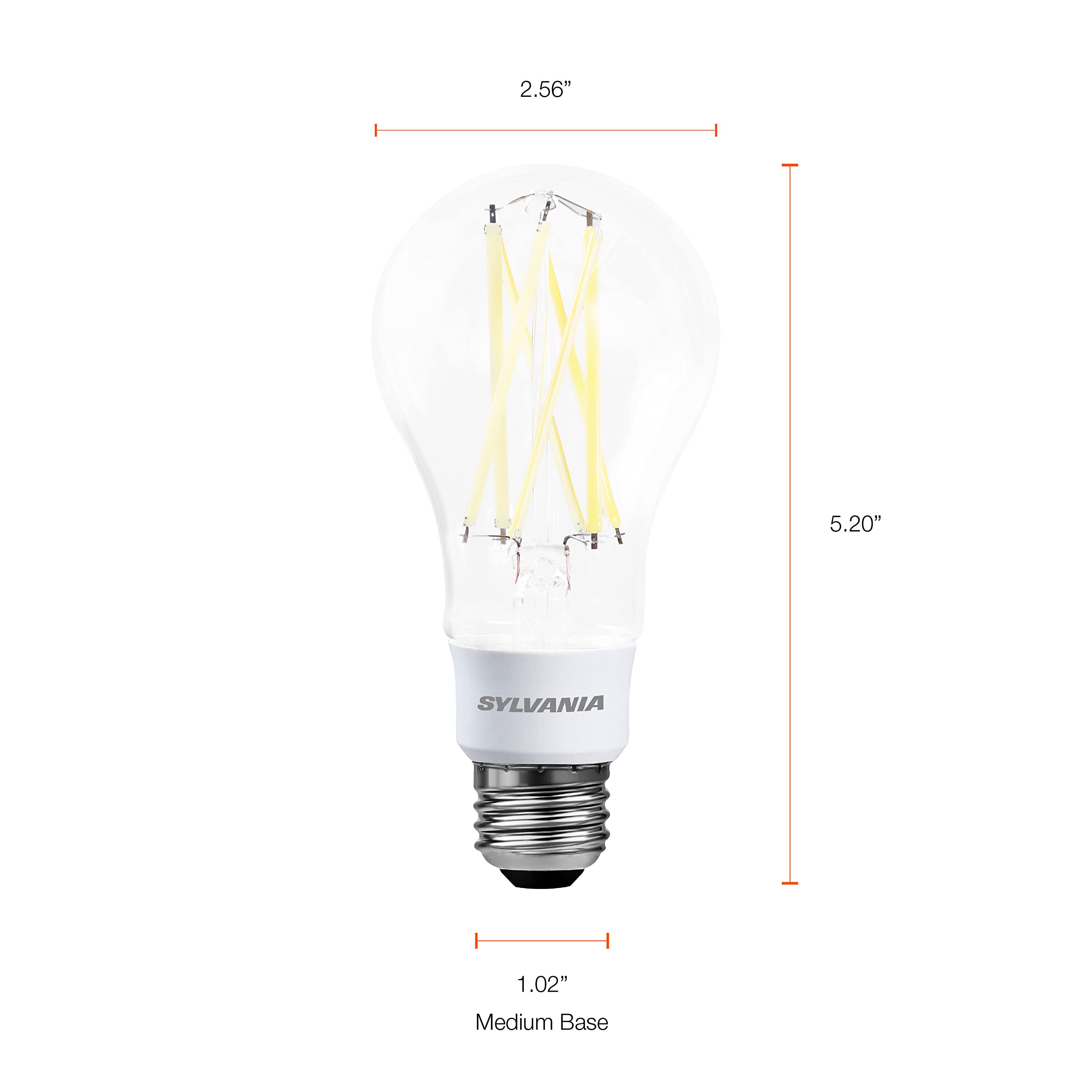 Sylvania Reduced Eye Strain A21 LED Light Bulb, 3-Way 40W / 60W / 100W, 13 Year, Dimmable, Clear, 2700K, Soft White - 6 Pack (41231)