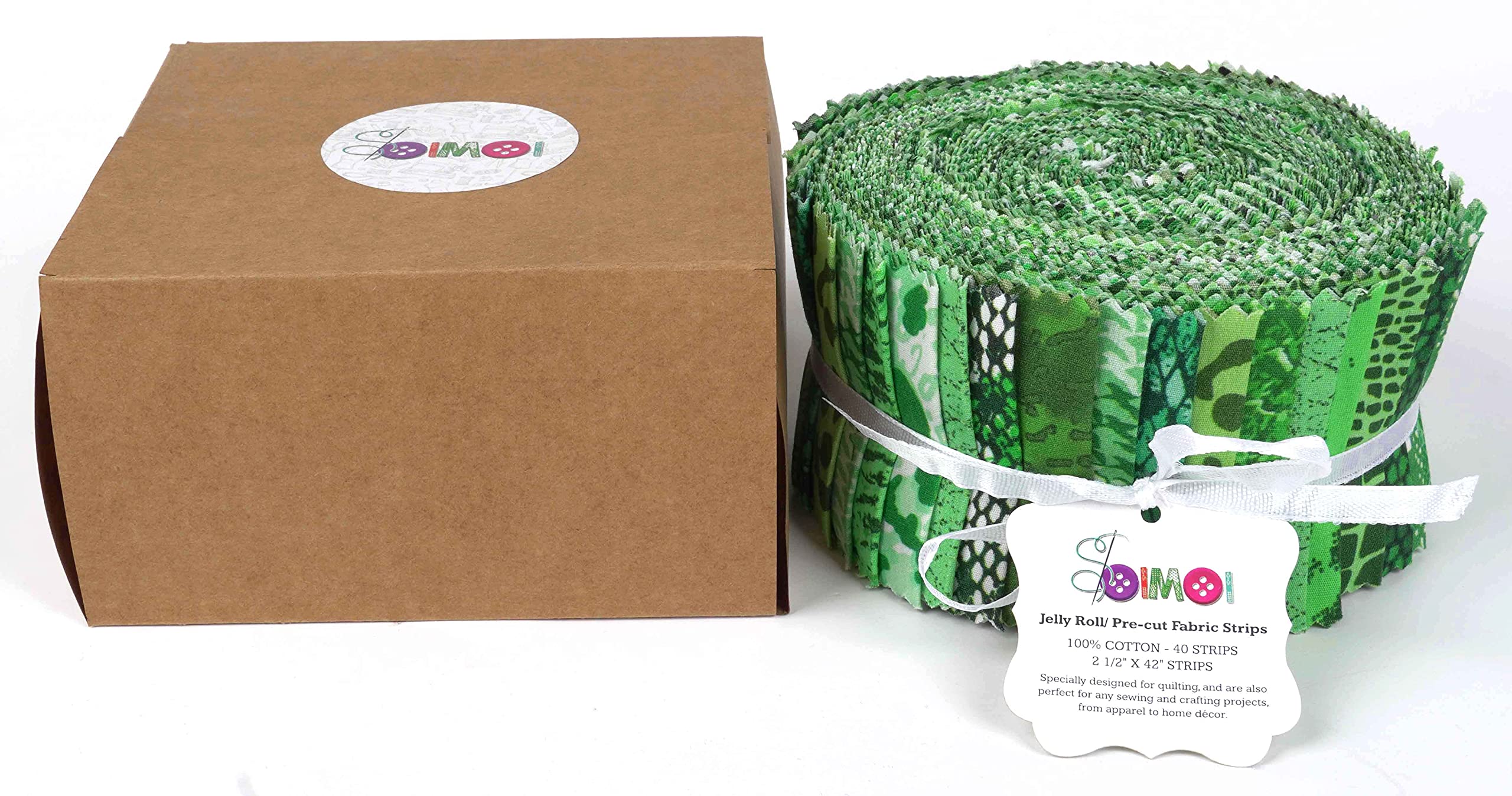 Soimoi 40Pcs Tie Dye Print Cotton Precut Fabrics for Quilting Craft Strips 2.5x42inches Jelly Roll - Green