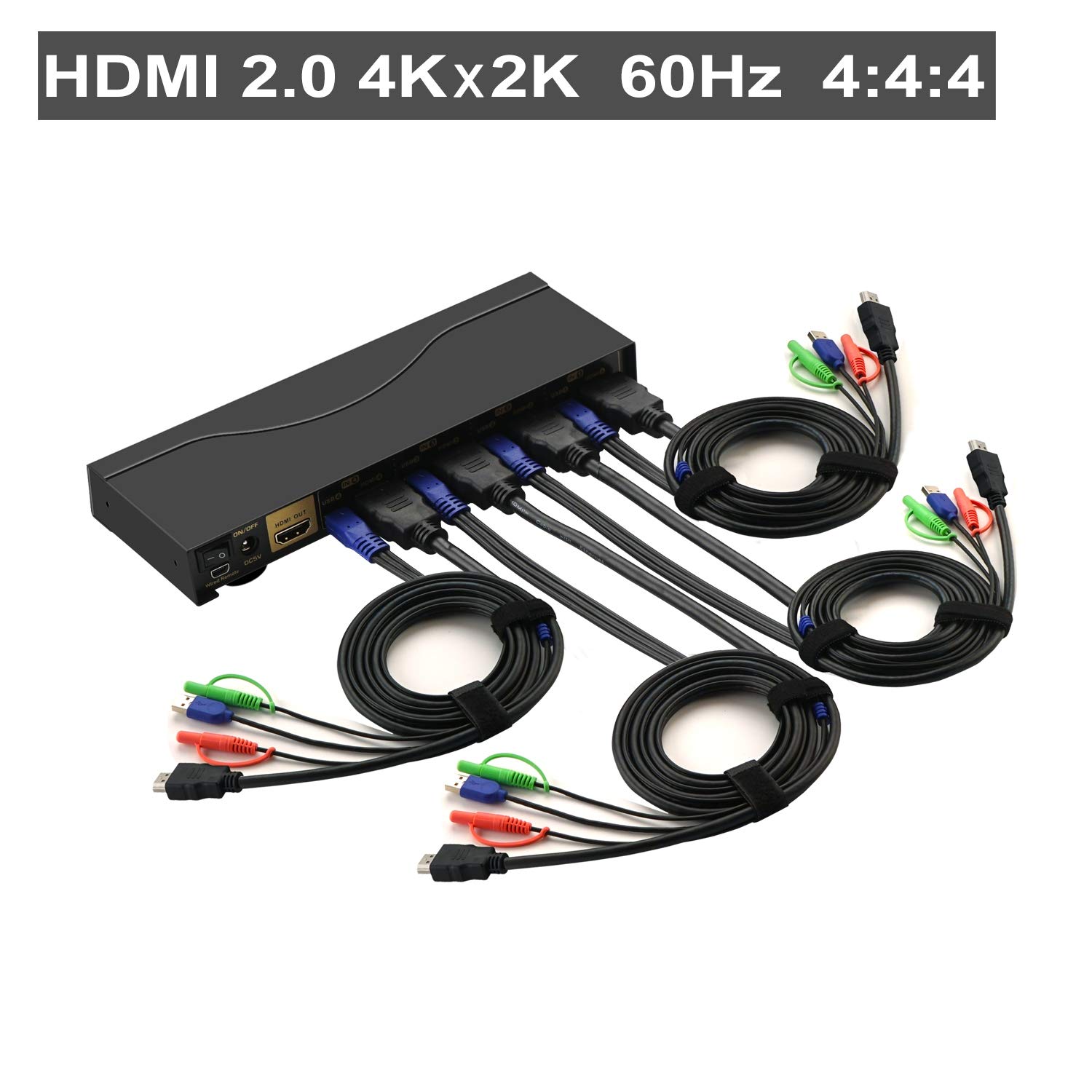 CKLau 4 Port KVM HDMI Switch with Audio, Microphone, 2 USB 2.0 Hub and Cables Support Wireles Keyboard Mouse Resolution Up to 4Kx2K@60Hz 4:4:4