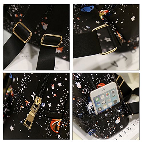 CLARA Fashion Mini Backpack Star Universe Space Printing Travel Bag PU Leather Casual Daypack Small Satchel Black