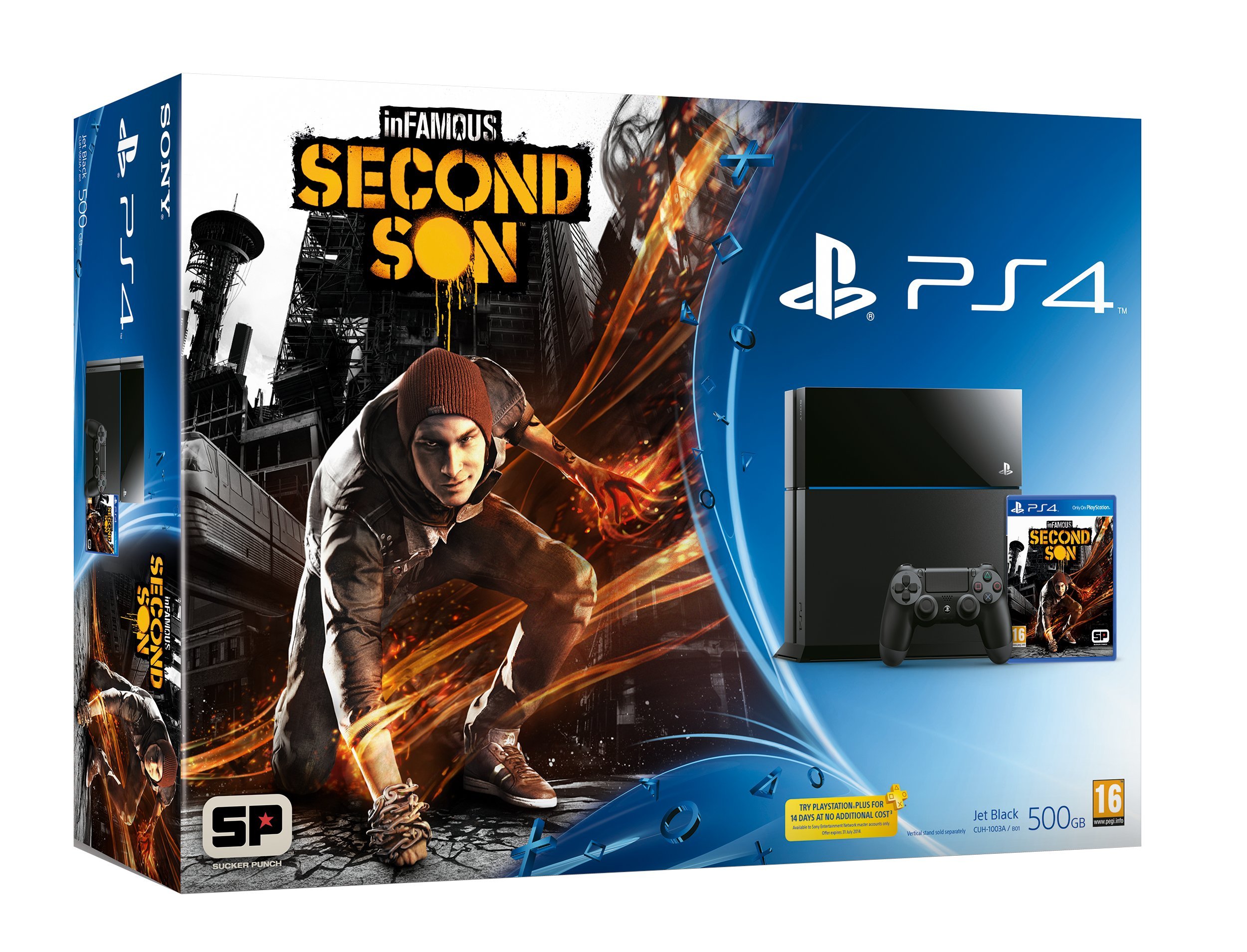 Sony Playstation 4 PS4 500GB Console Black UK InFamous Second Son Bundle