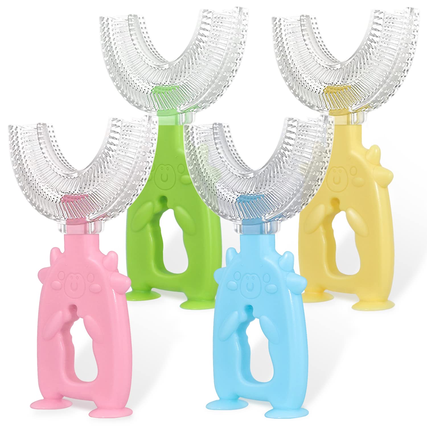Qinerle 4 PCS U-Shaped Toothbrush Kids, Toddler Toothbrush with Food Grade Soft Silicone Brush Head, Manual Training Tooth Brush, 360° Oral Teeth Cleaning Design for Kids Age 6-12