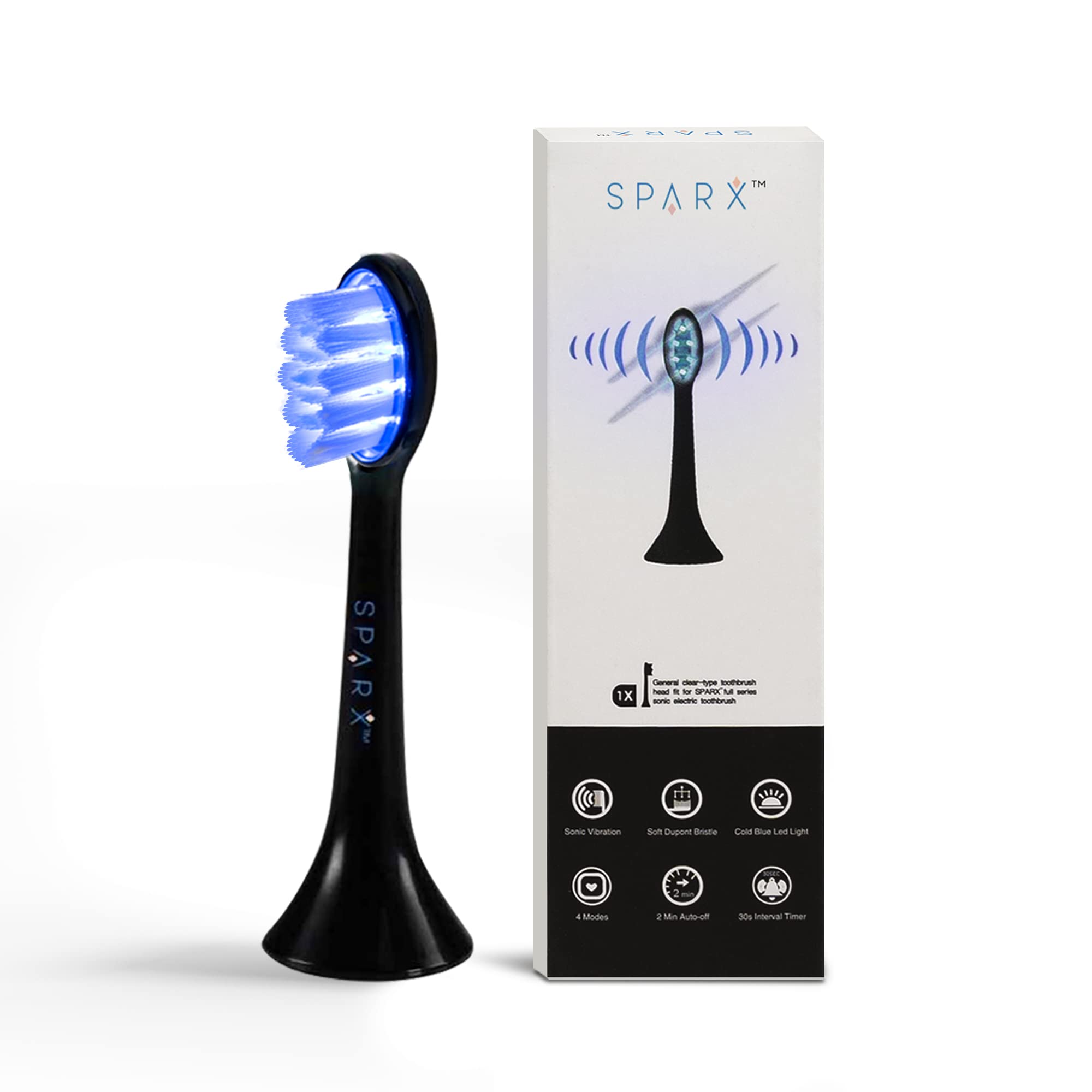 SPARX Electric Toothbrush for Teeth Whitening, Gum Care, & Polishing, Light Therapy Technology for Whiter Teeth & Healthy Gums, Rechargeable, Black