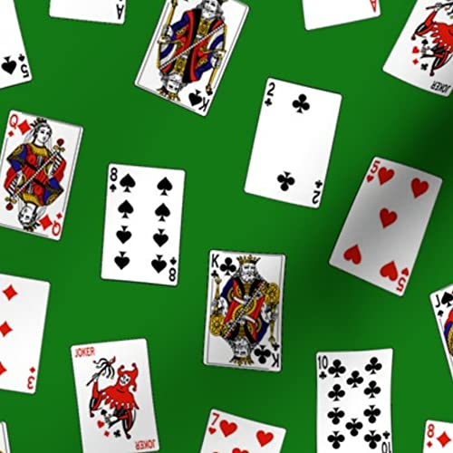 Spoonflower Fabric - Playing Cards Green Deck Card Game Poker Casino Printed on Petal Signature Cotton Fabric Fat Quarter - Sewing Quilting Apparel Crafts Decor
