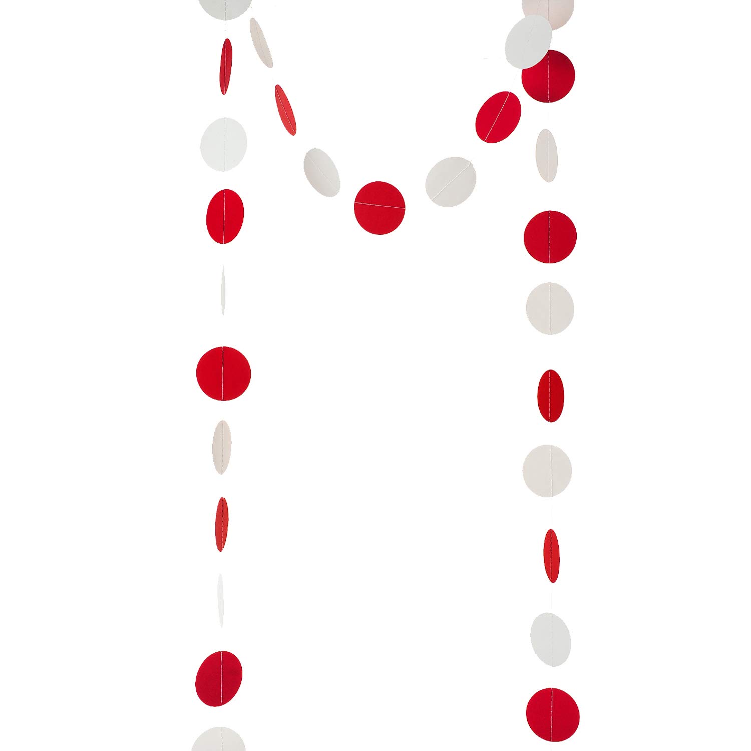 Red and White Paper Garland Circle Dots Party Garland Banner Streamer Backdrop Hanging Decorations, 2" in Diameter, Pack of 3, 30 Feet in Total