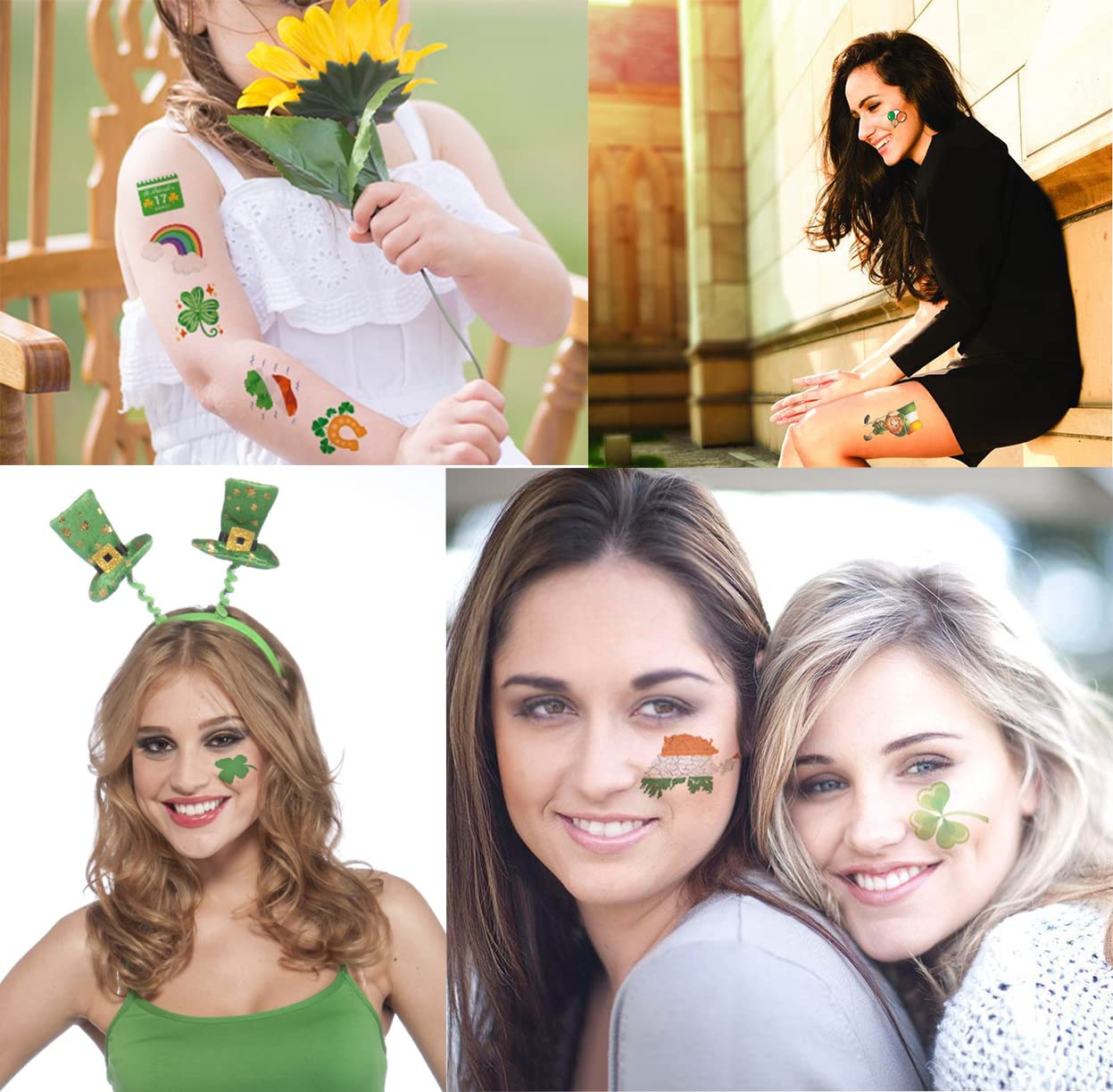St Patricks Day Tattoos, 20 Unique Sheets St. patrick's Day Temporary Tattoos Shamrock, 4 Leaf Clover Temporary Tattoos Irish St Patricks Day Decorations (180+Pcs)