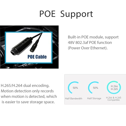REVODATA 5MP POE Mini IP Fisheye Camera,Fisheye 1.44mm Lens (175° FOV) Wide Angle Small Indoor Security Camera, P2P CCTV Video Camera poe IP H.265 Motion Detection/APP (I706-4-P-HS)