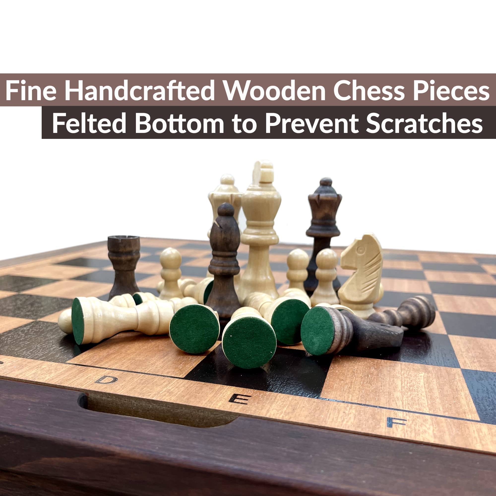 Sterling Games Wooden Chess Table | Chess, Checkers and Backgammon 3 in 1 Combo Game Table Furniture Set, 25" x 25", 4" King