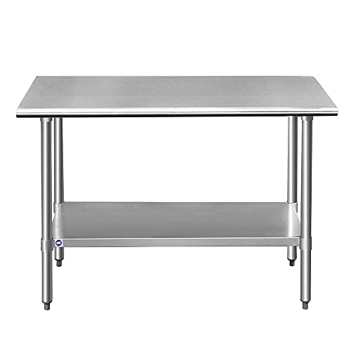 ROCKPOINT Stainless Steel Table for Prep & Work 48x24 Inches, NSF Metal Commercial Kitchen Table with Adjustable Under Shelf and Table Foot for Restaurant, Home and Hotel