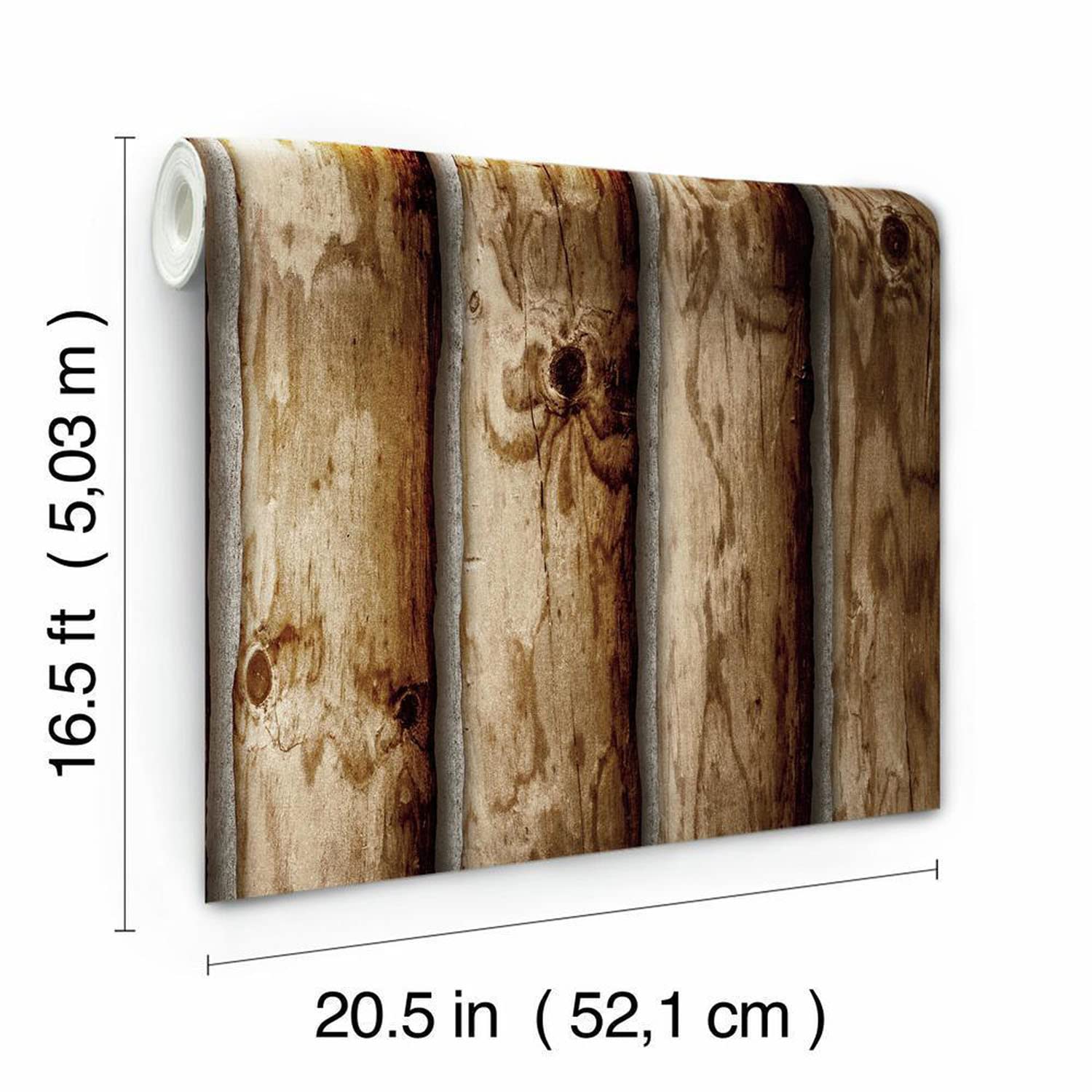 RoomMates RMK11308WP Brown Cabin Logs Peel and Stick Wallpaper