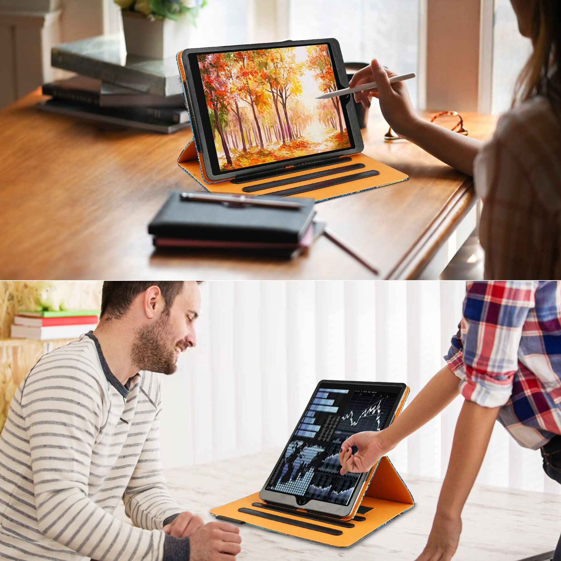 Rotating Case for iPad 9th/8th/7th Generation, iPad 10.2 case 2021/2020/2019-360 Degree Rotating Protective Stand Cover with Pencil Holder and Pocket, Auto Wake/Sleep(Almond)