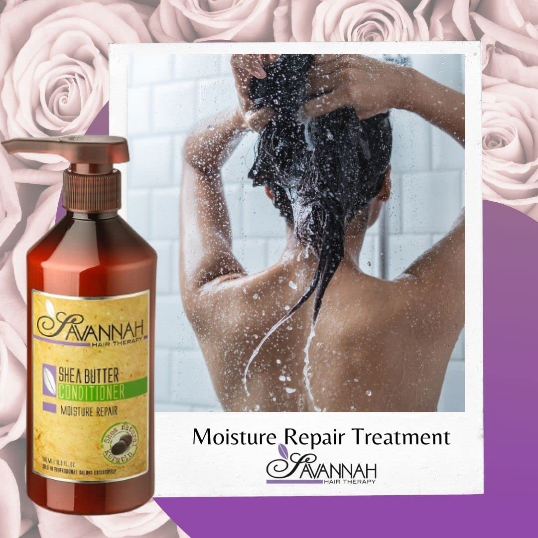 Savannah Hair Therapy Bundle - Just Curly Shampoo (16.9 oz) + Conditioner (16.9 oz) Shea Butter, Cotton and Silk Protein and Vitamin B6 - For Dry, Curly and Damaged Hair