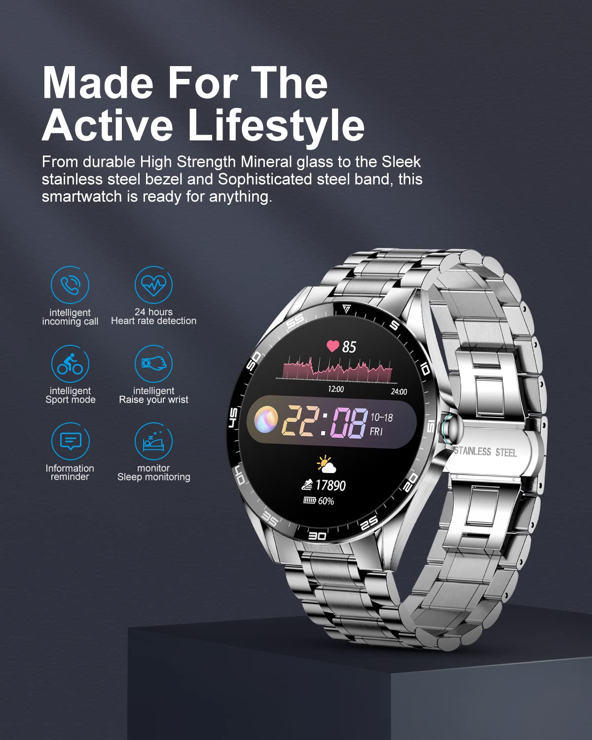 SIEMORL Smartwatch for Men for Android and iOS Phones,Fitness Tracker IP67 Waterproof Smartwatch with Heart Rate Sleep Monitor,Activity Tracker Pedometer Message Notification Call Smartwatch