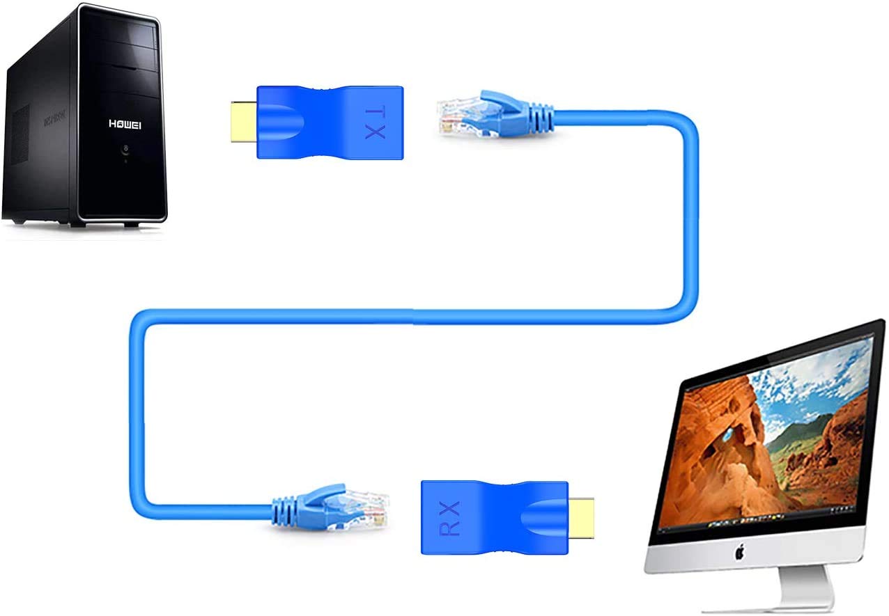 SNLLMZI HDMI to RJ45 Extender, HDMI to RJ45 Ethernet Network Converter Over by Cat5-e/6 Cable Splitter 1080p up to 30m/98ft Repeater for HDTV HDPC PS4 STB