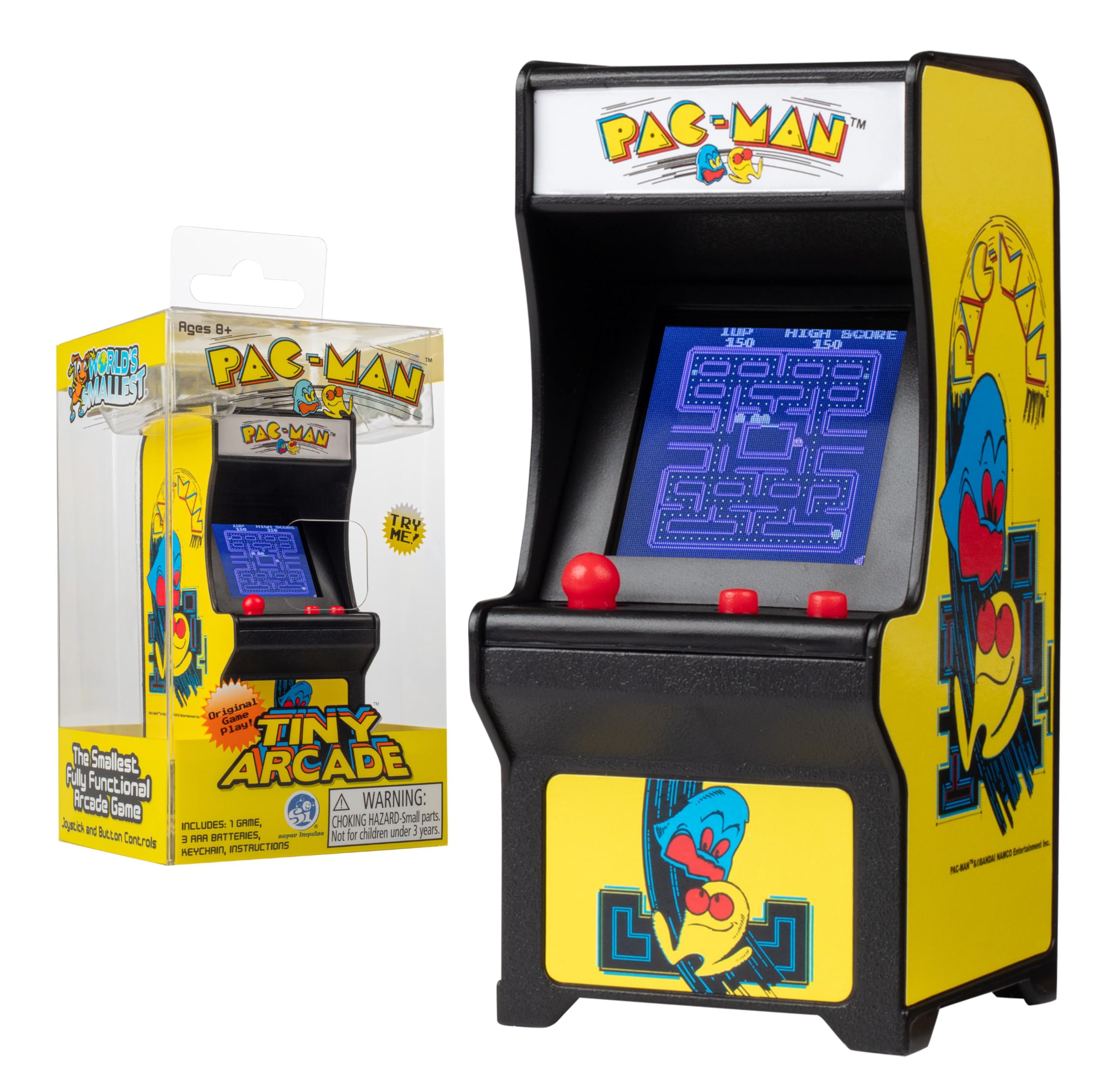 Tiny Arcade Pac-Man 3.5" Mini Retro Game - Functional Arcade Cabinet w/ Real Gameplay & Sounds - Classic Game Fits in the Palm of Your Hand (Ages 8+)