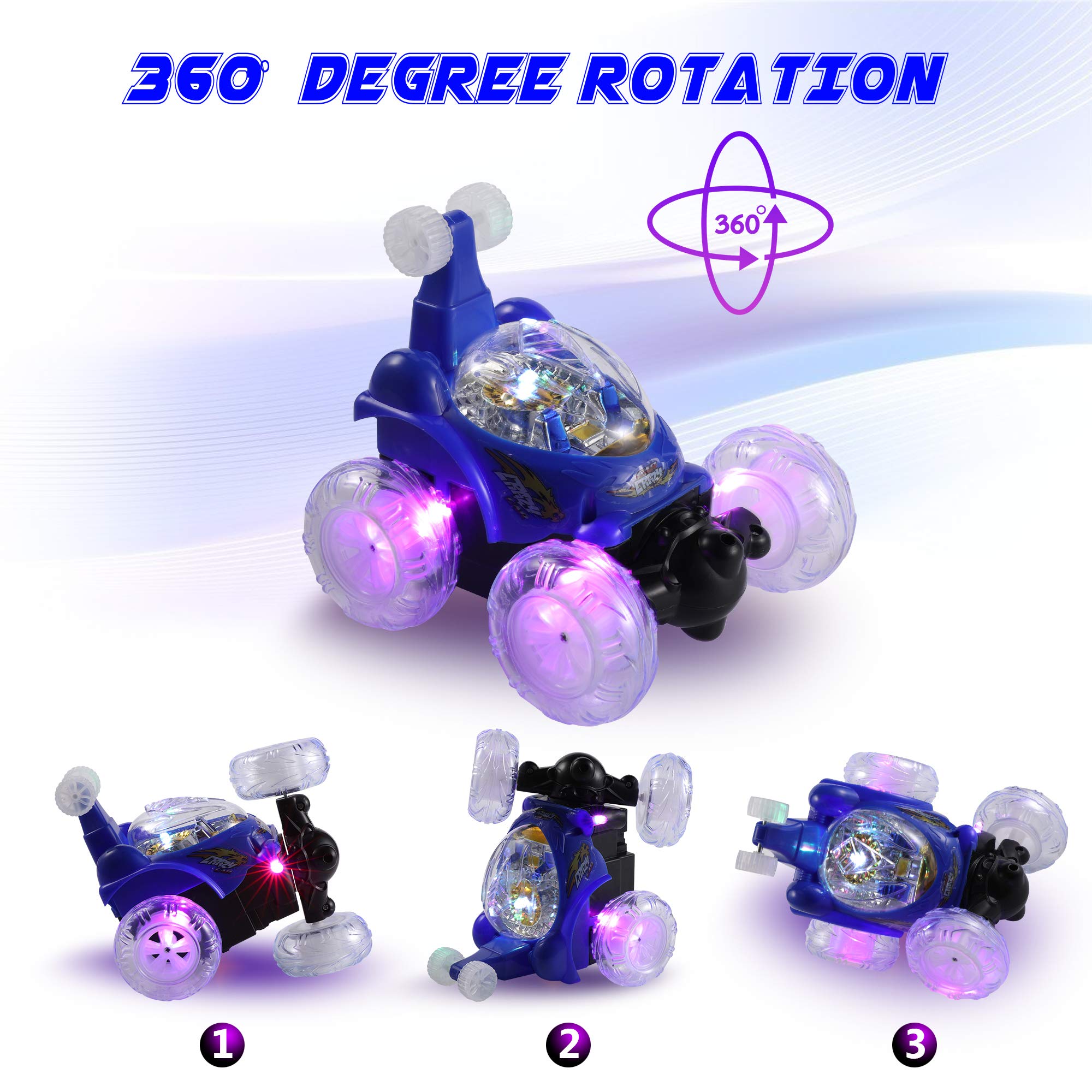 UTTORA Remote Control Car for Kids, 2.4GHz 2 in 1 RC Stunt Car, Double Sided 360°Flips Rotating with LED Headlights, Waterproof Stunt Controlled Vehicle with Rotate 360 Car Toy for 8-12 Year