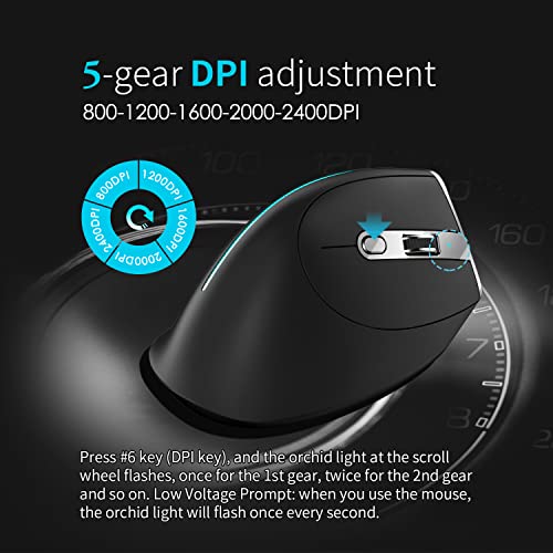 Wireless Bluetooth Ergonomic Vertical Mouse Programmable Custom Buttons Onboard Memory USB Computer Mouse for Office Gaming Right Hand PC Mouse