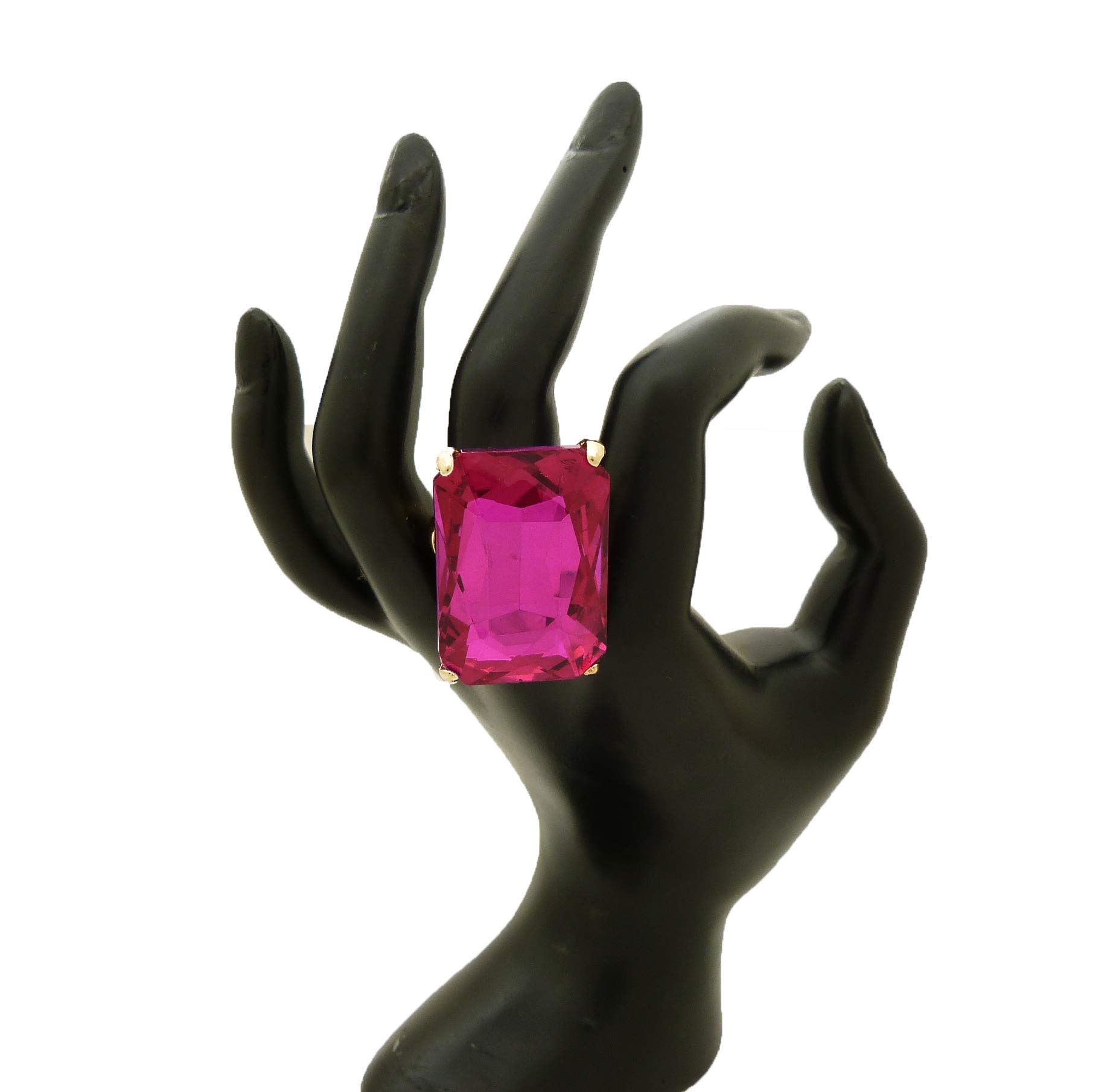 Women's Extra Big Crystal Colorful Stone Stretch Ring (Rectangle - Fuchsia)