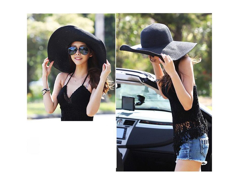 Women's Ridge Wide Floppy Brim Summer Hat Large Brimmed Garden Beach Sun Hat Big Summer Sun Hat Straw Cap Party Garden Travel Black