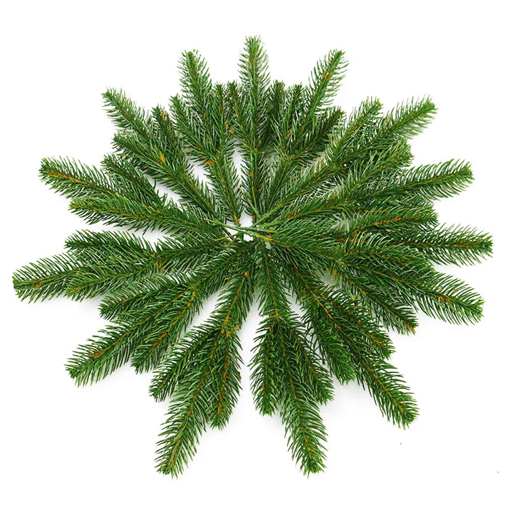 wonuu 25pcs Artificial Pine Green Leaves Needle Garland for Christmas Embellishing and Home Garden Decor, 11x4.7 Inches(Green-25 Pack)