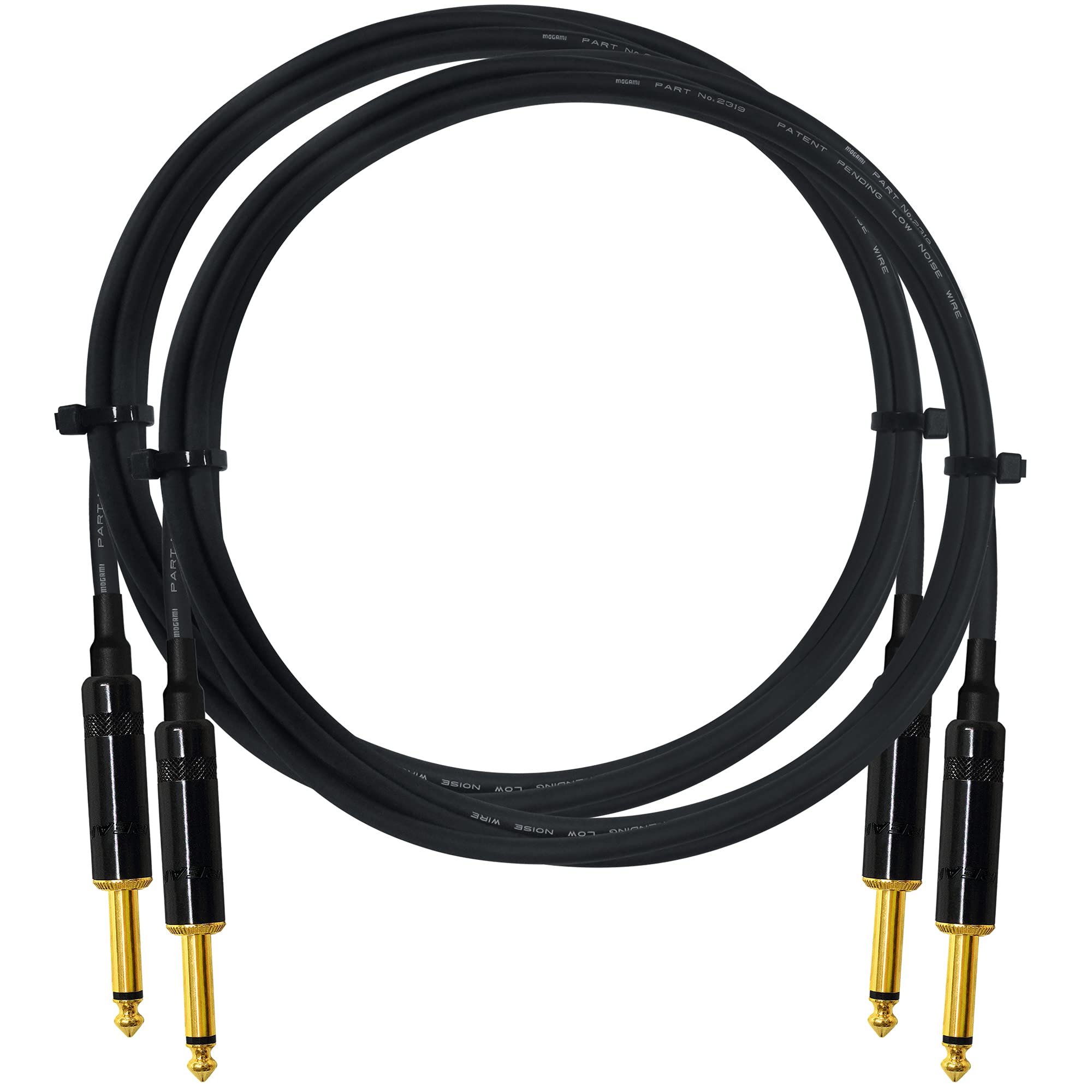 WORLDS BEST CABLES 2 Units - 2 Foot -Pedal, Effects, Patch, Guitar Instrument Cable Custom Made Made Using Mogami 2319 Wire and Neutrik-Rean NYS224BG Gold ¼ inch (6.35mm) TS Plugs
