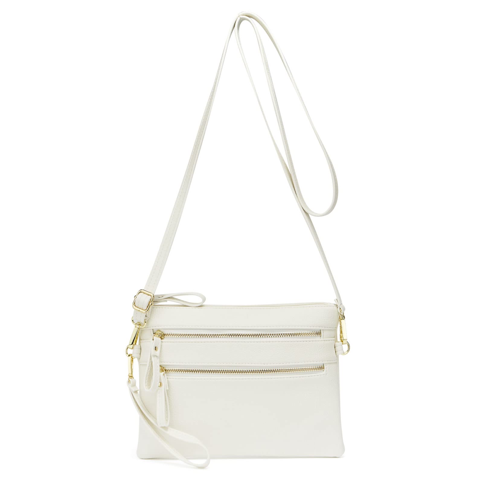 WOZEAH Small Crossbody Purse for Women,Multi Zipper Pocket Shoulder bag (white)
