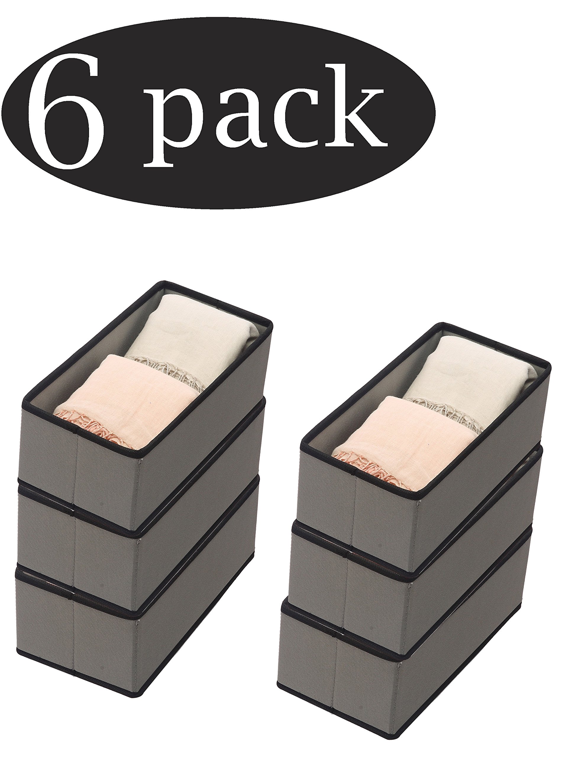 YBM HOME Foldable Cube Storage Bin Basket Container, Great Tote Organizer for Closet, Drawer, Dresser and Home Organization, Gray with Black Trim (6, Medium)