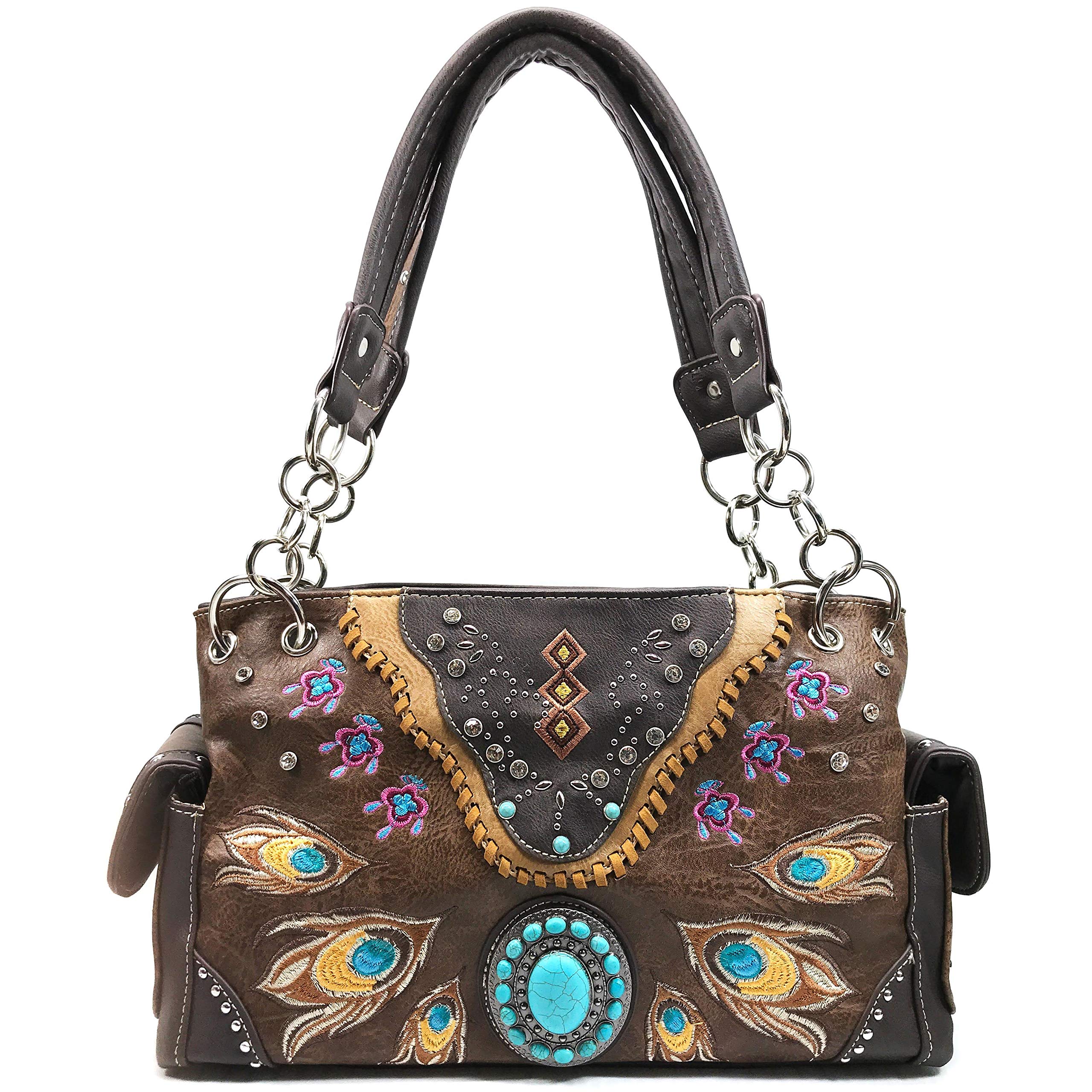 Zelris Turquoise Stone Concho Peacock Feather Women Conceal Carry Handbag (Turquoise)