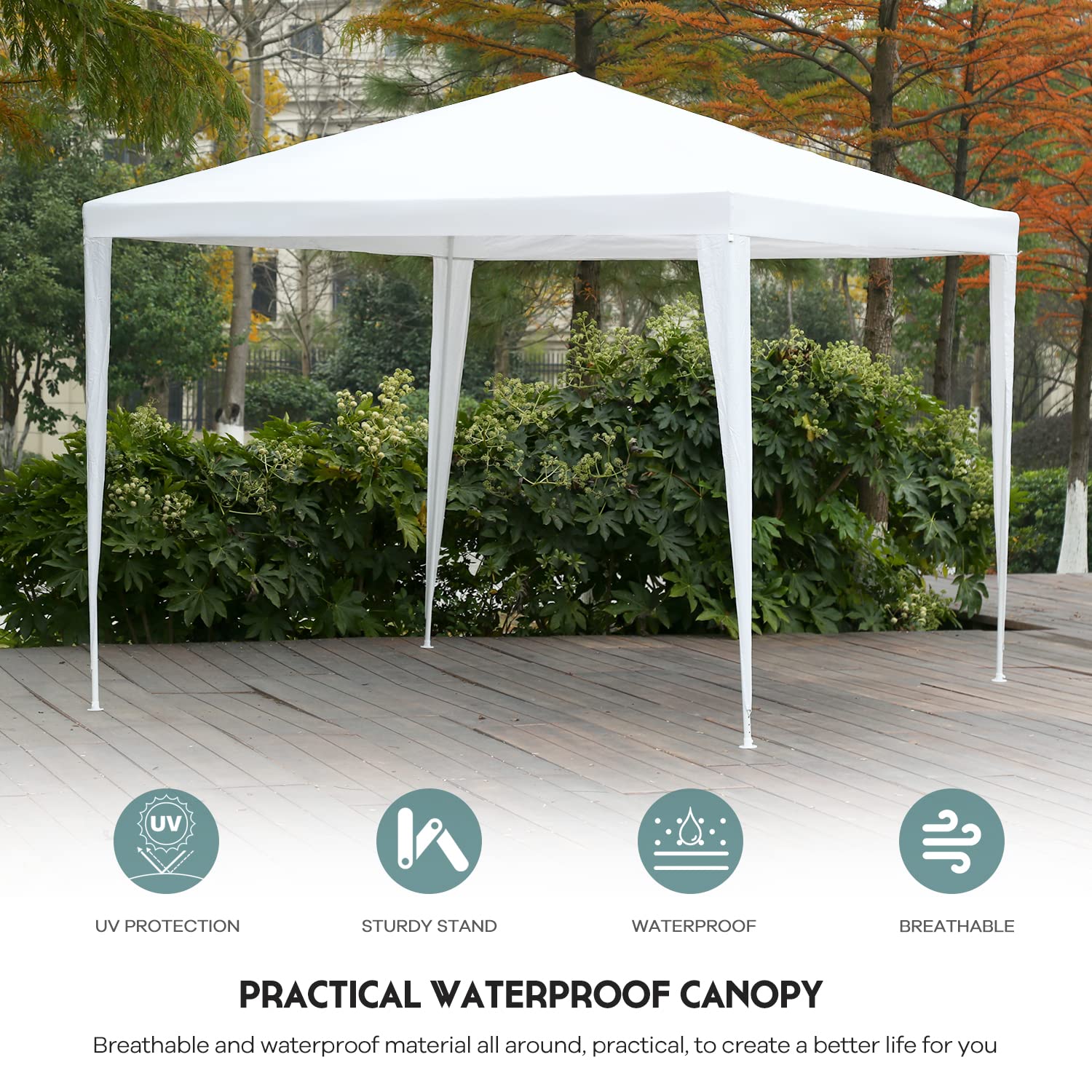 Canopy 10'x10' Canopy Tent, Outdoor Gazebo Waterproof UV Protection,Canopy for Party Camping Wedding BBQ Events Shelter-White